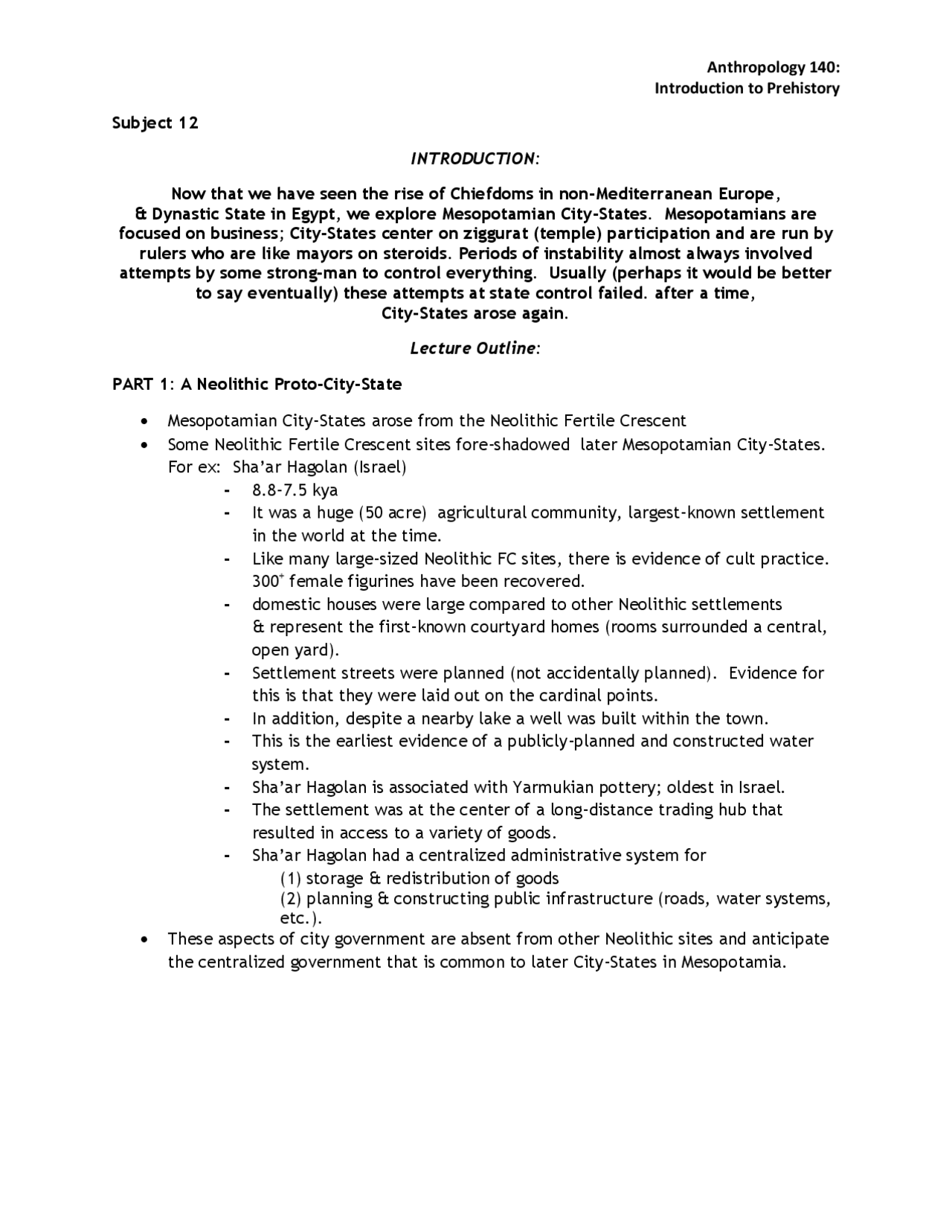 City States Lecture Outline Introduction To Prehistory Anth 140