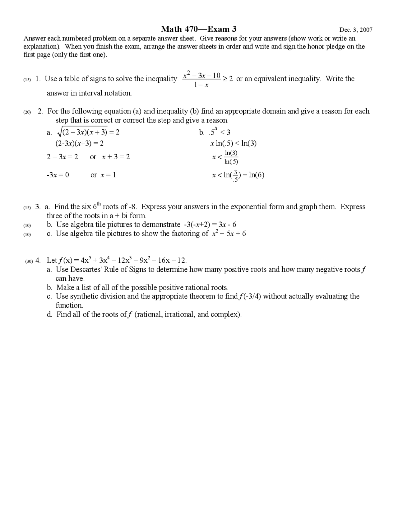 4 Questions Of Method For Secondary Education Exam 3 Math 470 Docsity