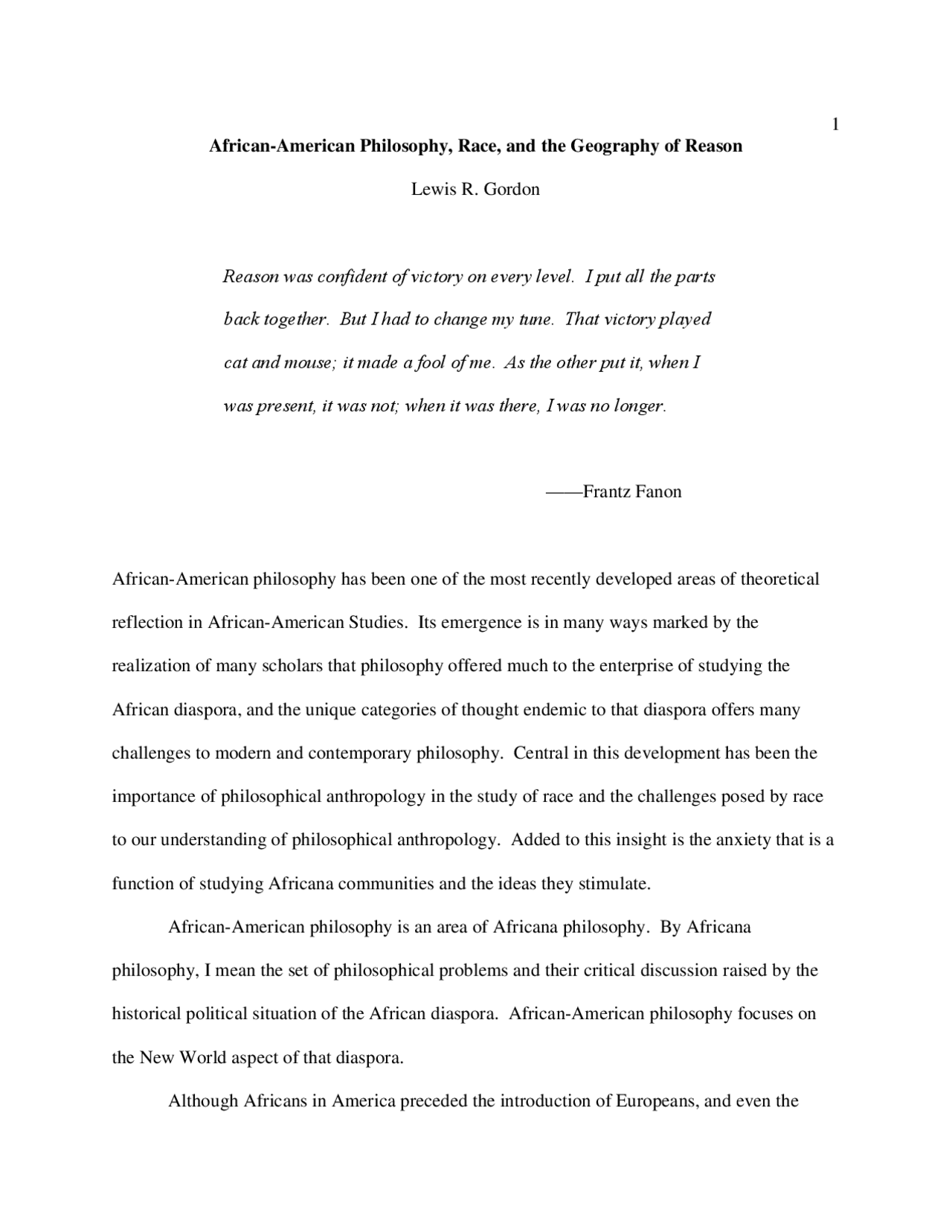 Race, and the Geography of Reason - Docsity