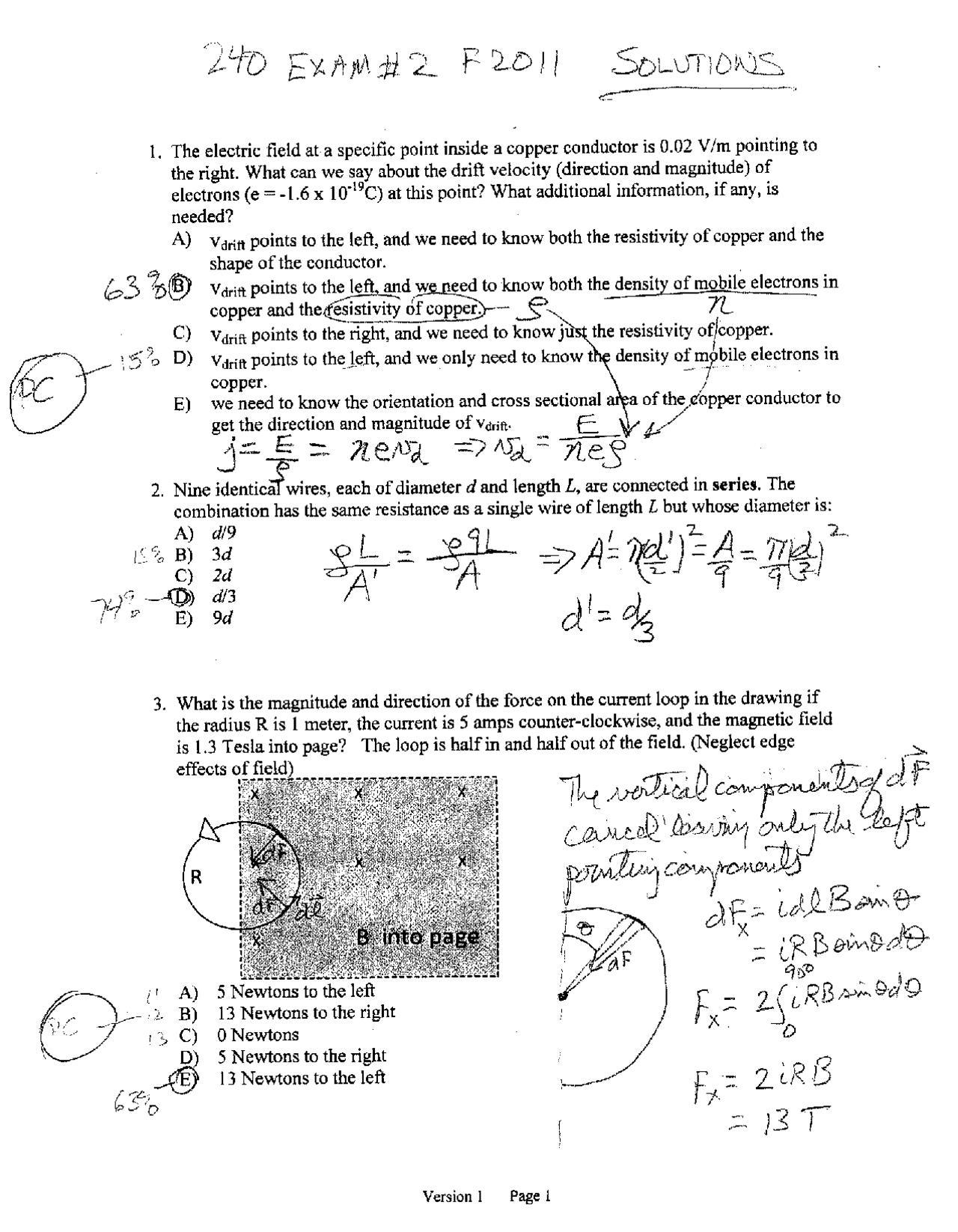 Exam 2 Solved Questions General Physics Ii Fall 2011 Physics 240