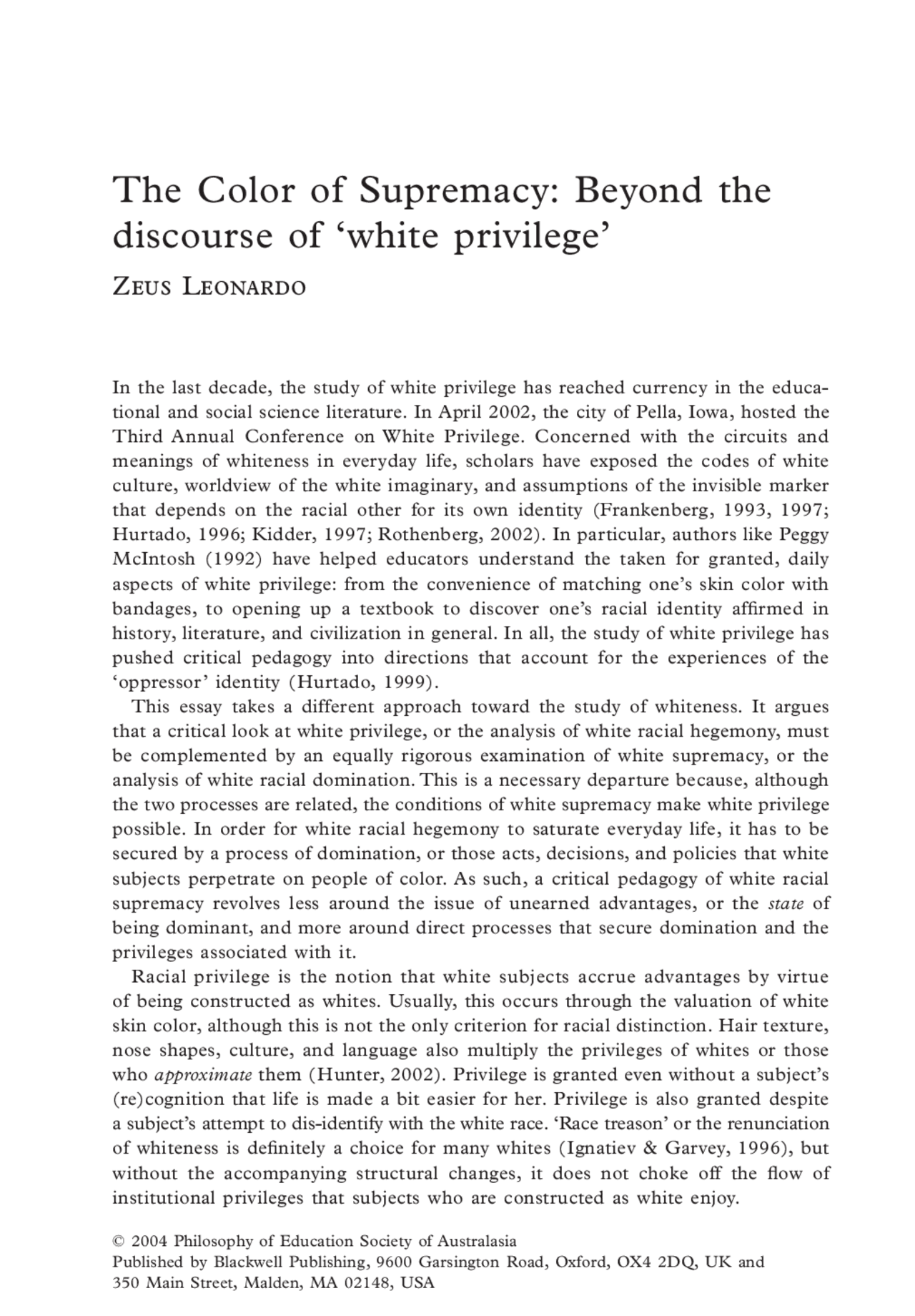The Color of Supremacy Beyond the discourse of ‘white privilege ...