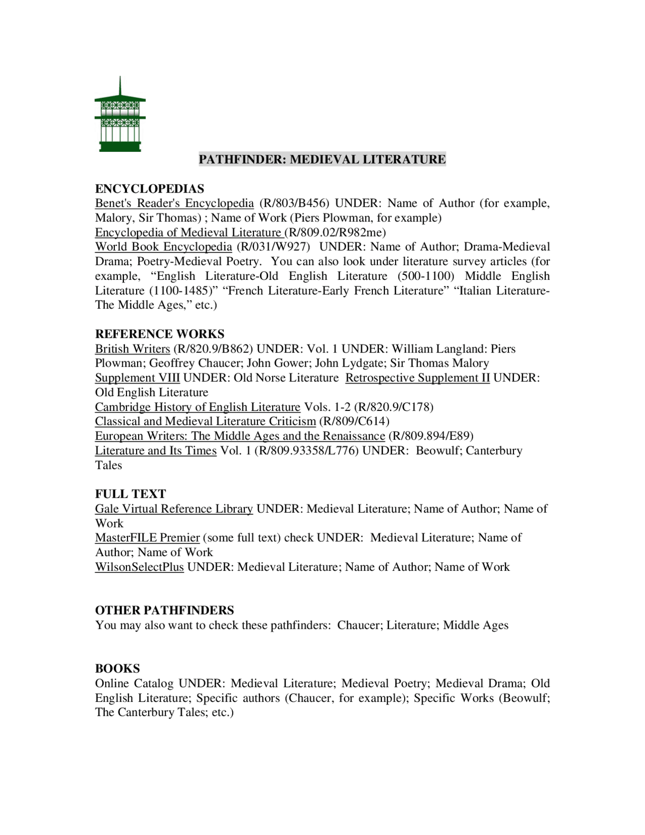 Medival Literature - Lecture Notes - United State Literature ...