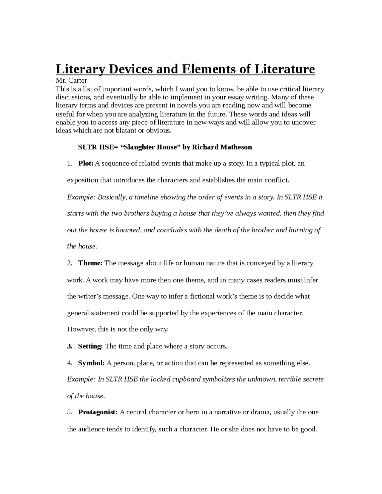 Literary Devices and Elements of Literature - Lecture Notes - United ...