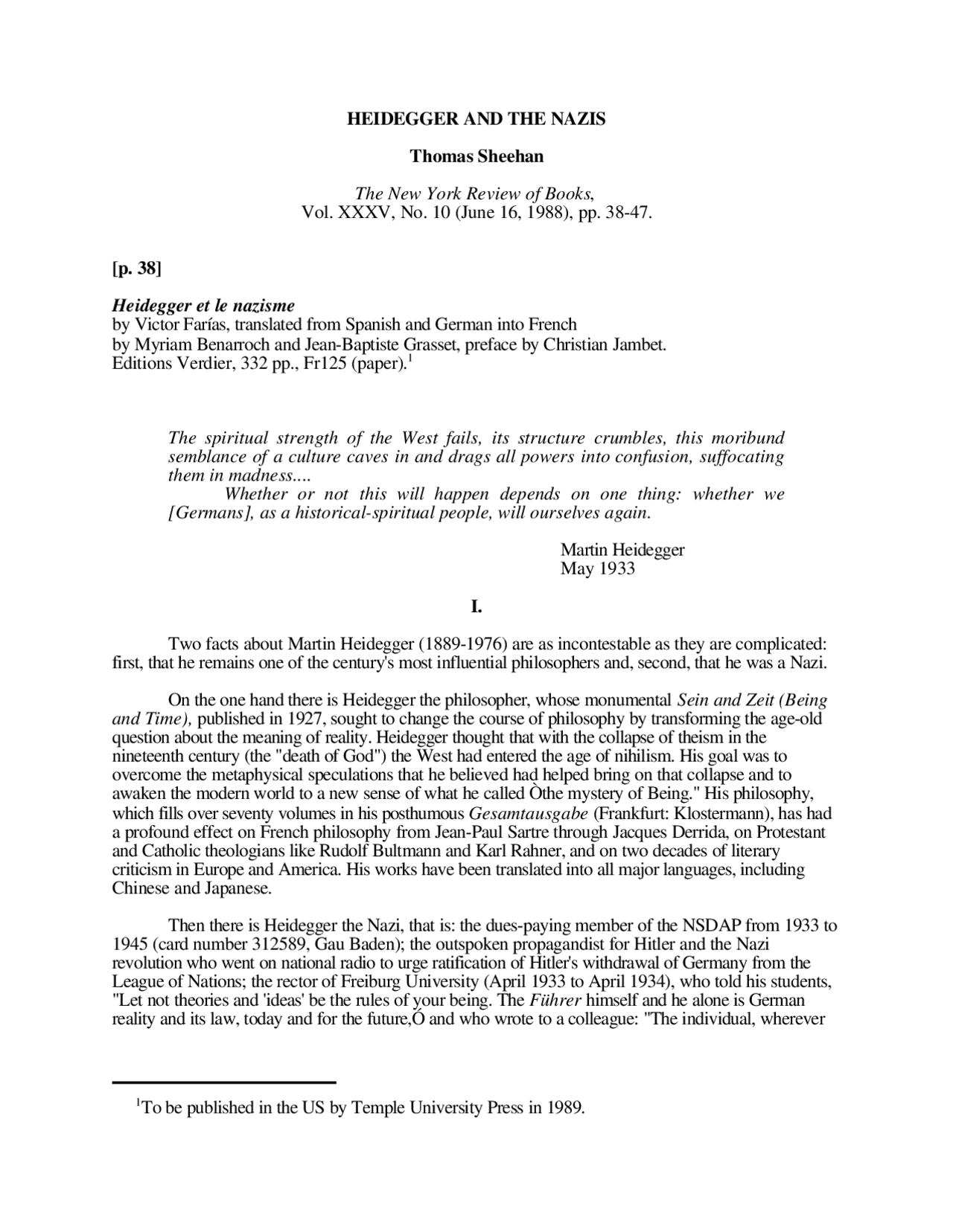 Heidegger And The Nazis Lecture Notes United States Philosophy