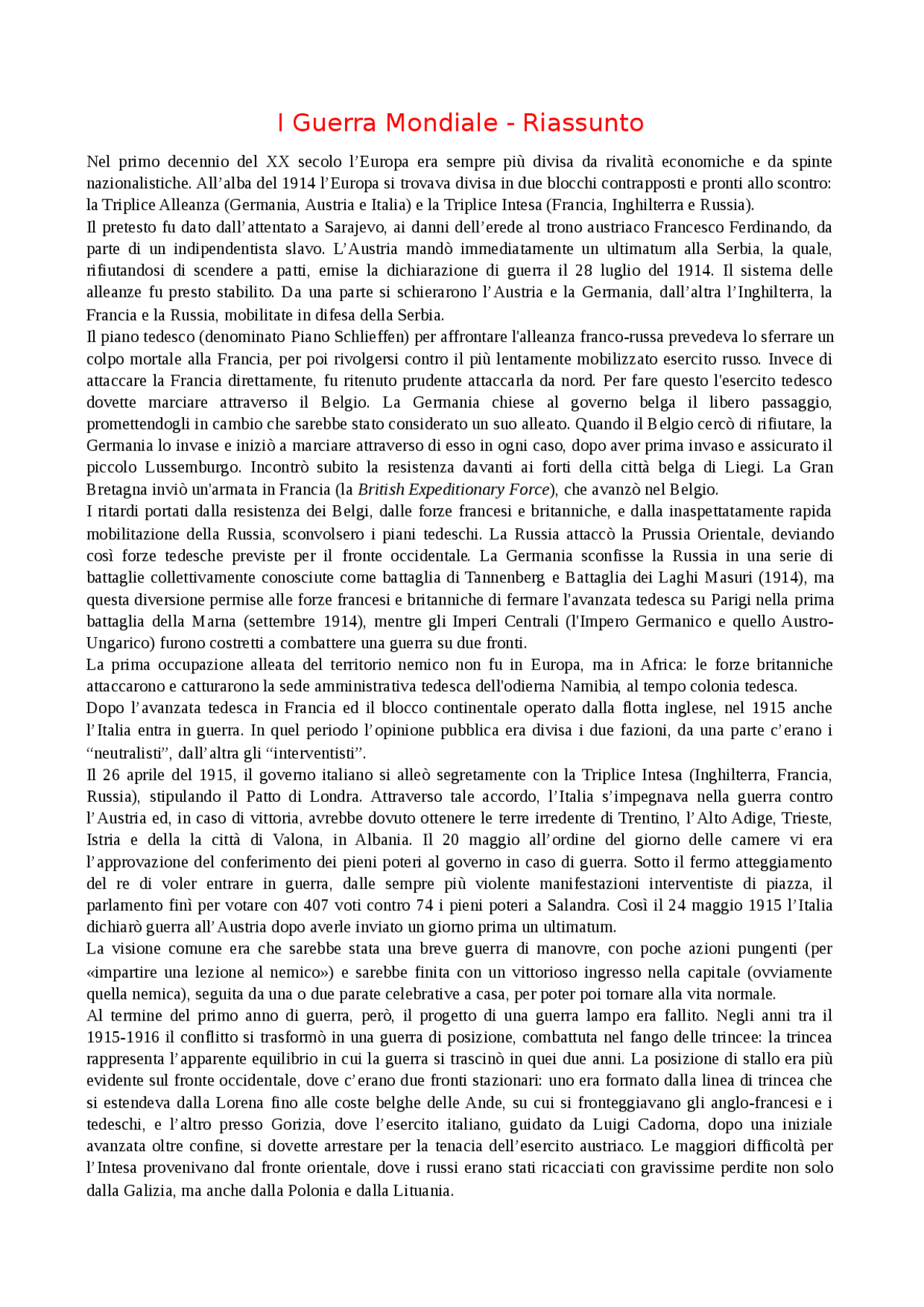 La Grande Guerra Docsity