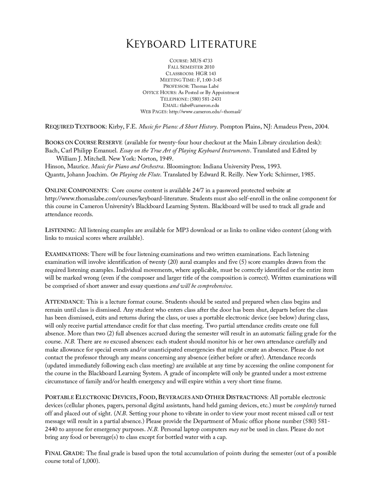 Keyboard Literature Lecture Notes United State Lecture Thomas