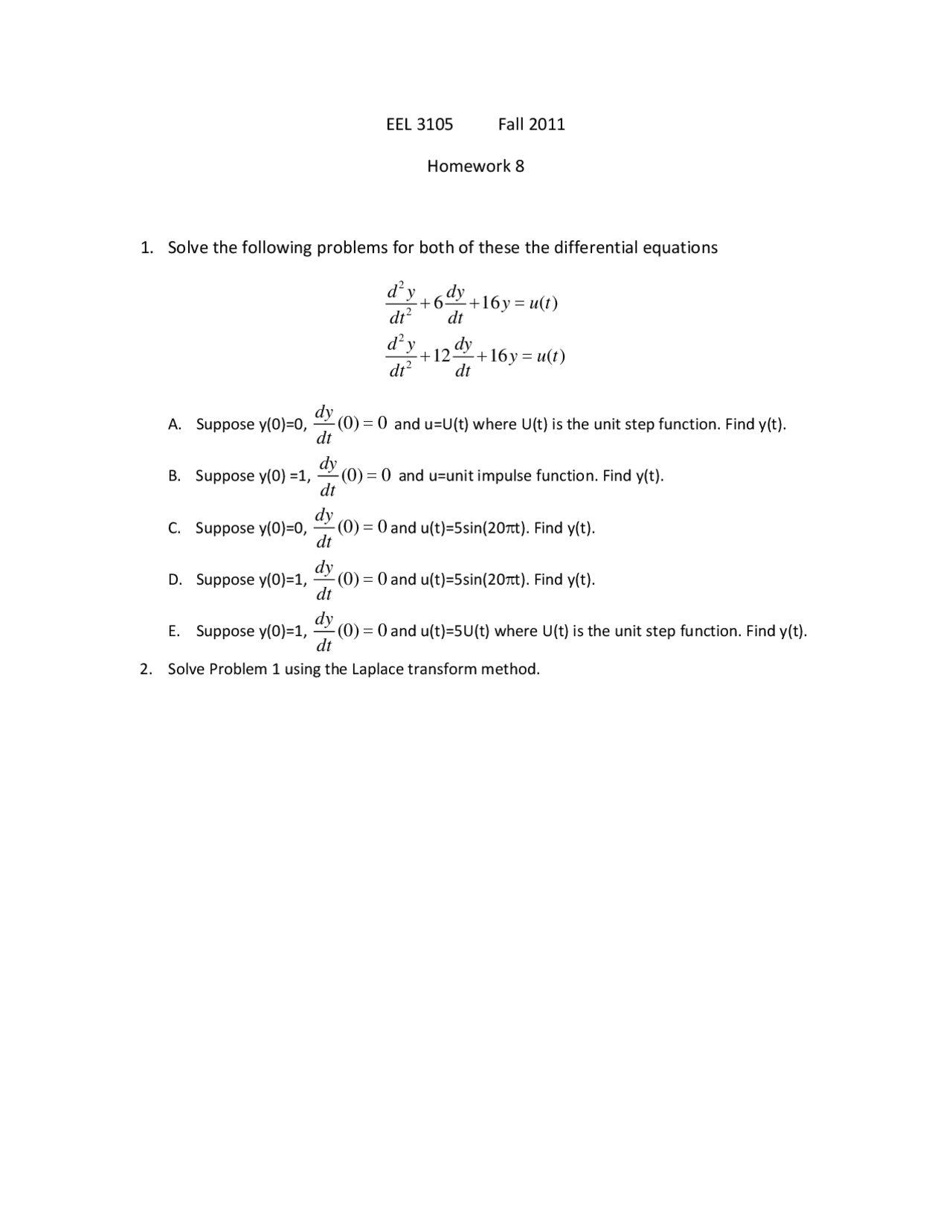 Homework 8 Analytical Methods Eel 3105 Docsity