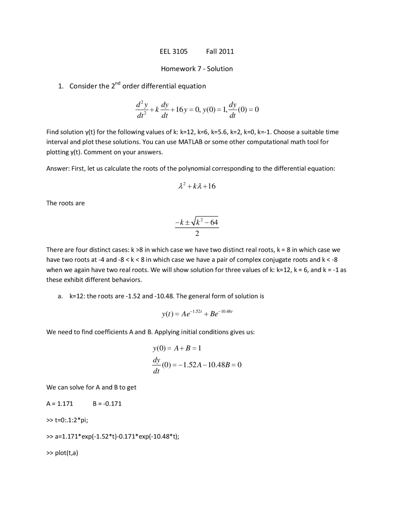 Homework 7 Problems With Solution Analytical Methods Eel 3105