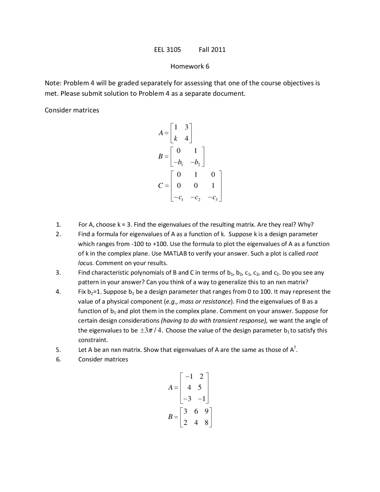 Homework 6 For Analytical Methods Eel 3105 Docsity