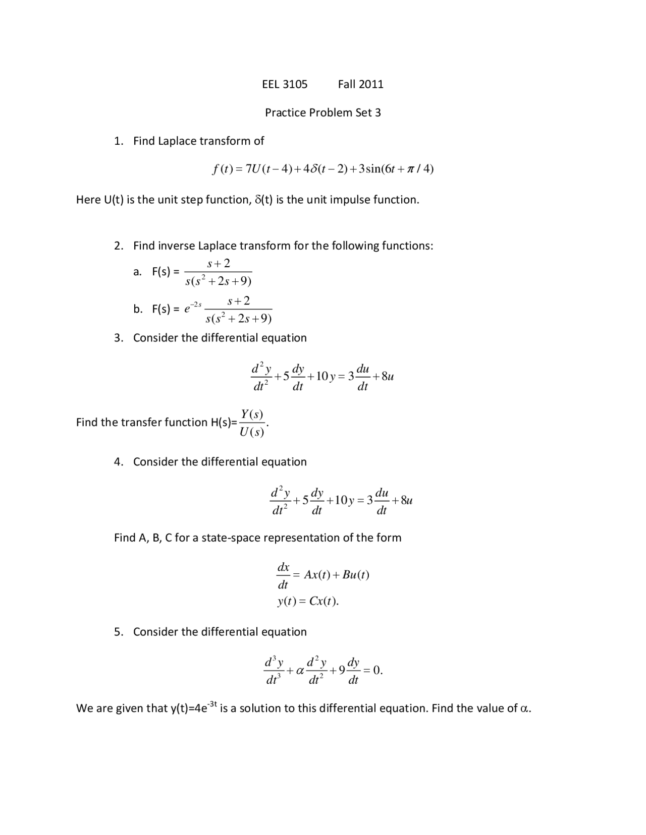Practice Problem Set Iii Analytical Methods Eel 3105 Docsity