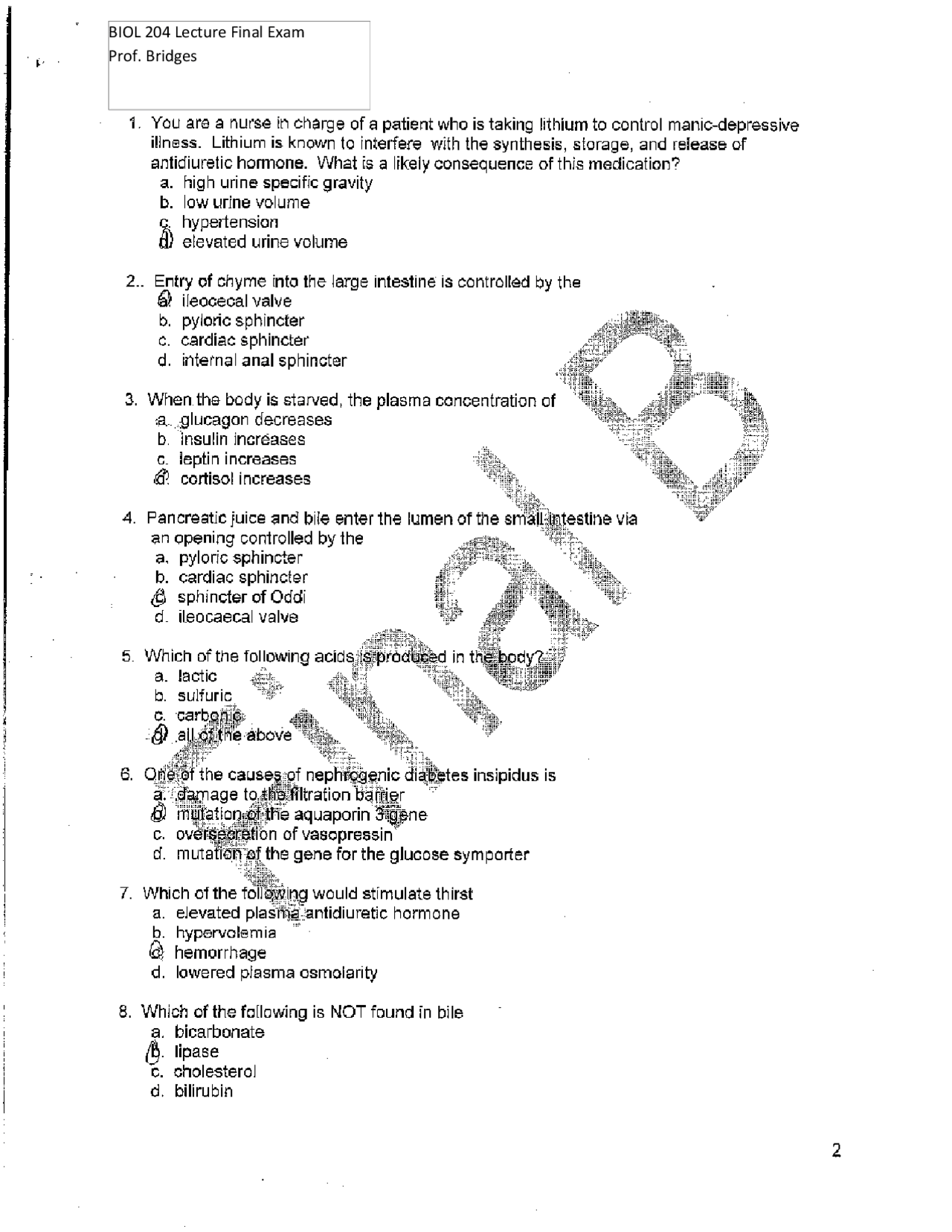 Final Exam Questions on Human Anatomy and Physiology with Answers ...