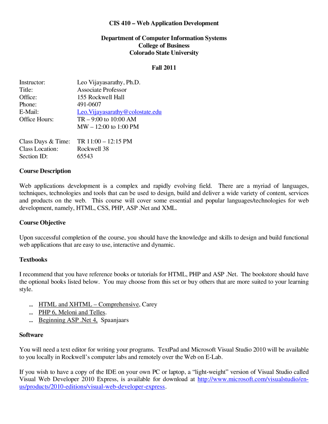 Web Application Development - Course Outlines and Syllabus | CIS 410 ...