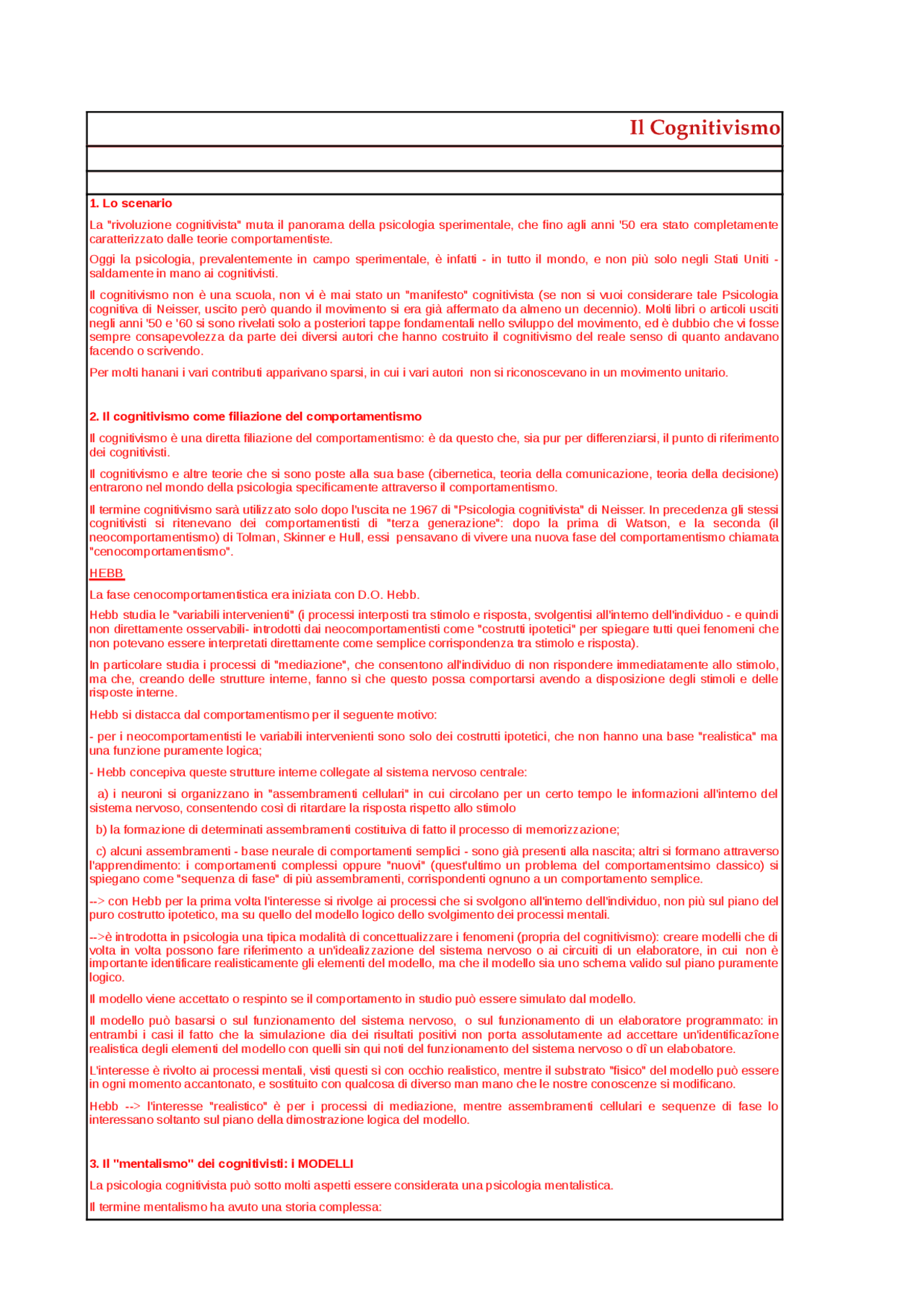 Il Cognitivismo Docsity