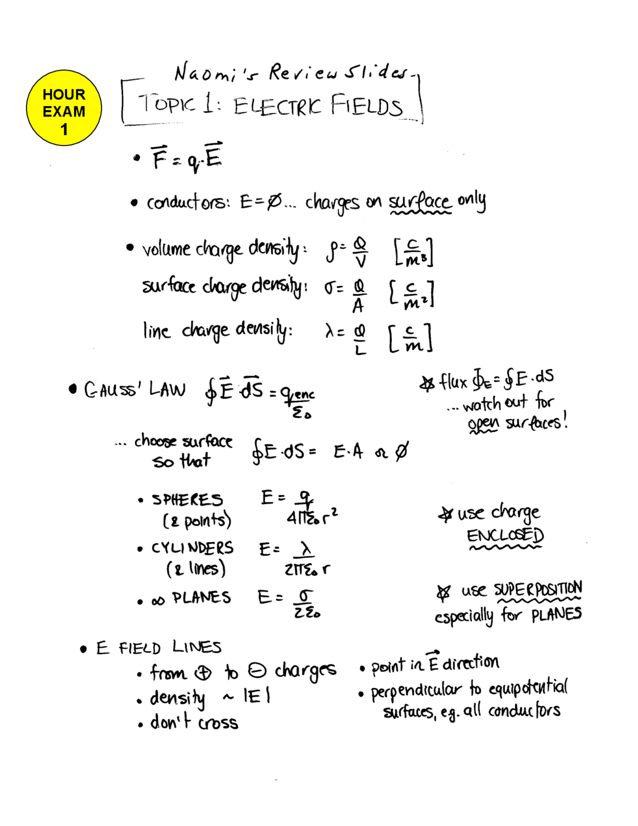 Solutions For Handwritten Notes Electric Fields Phys 212 Docsity