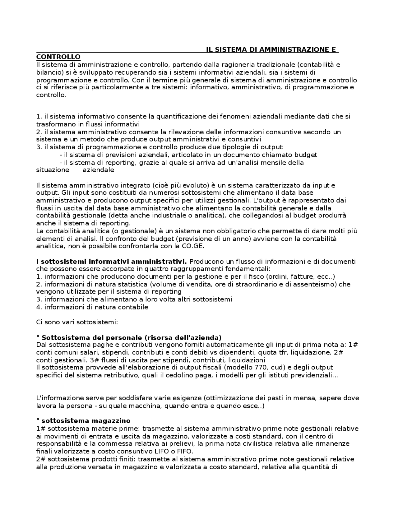 Il Sistema Di Amministrazione E Controllo Docsity