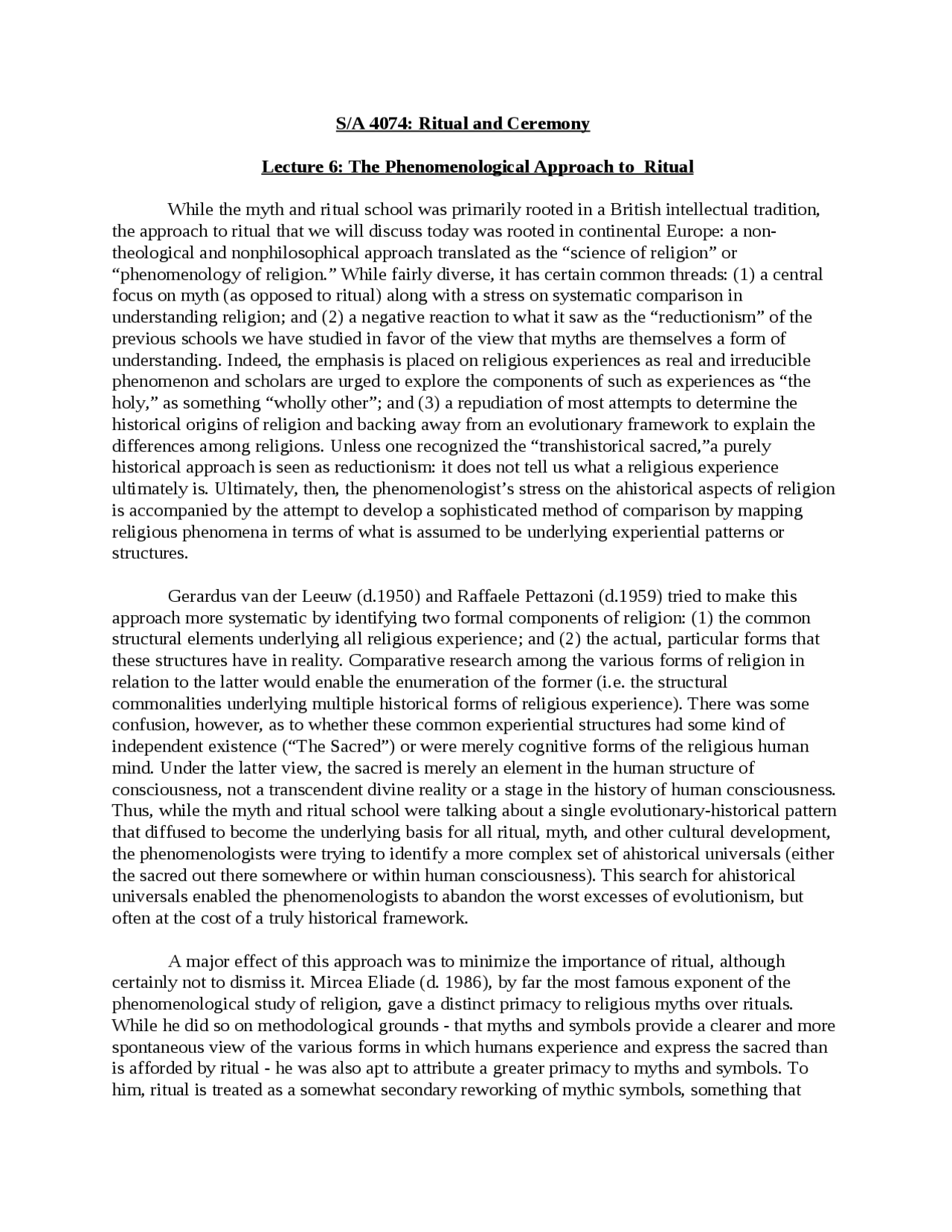 Ritual and Ceremony-LectureNotes 6-Sociology - Docsity