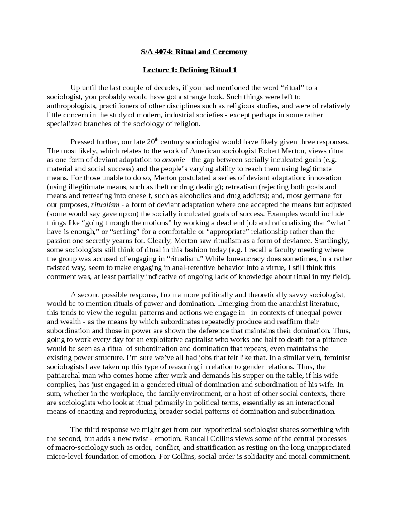 Ritual and Ceremony-LectureNotes 1-Sociology | Study notes Sociology of ...