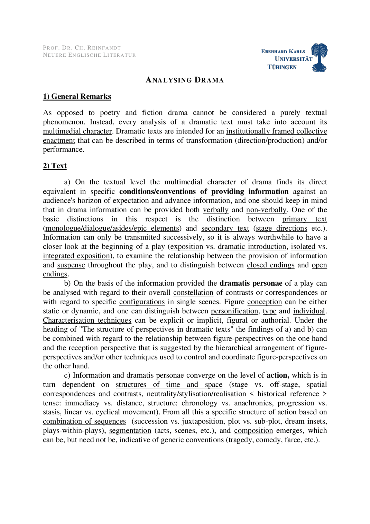 Guidelines For Analysing Literary Texts Analysing Drama Lecture Notes