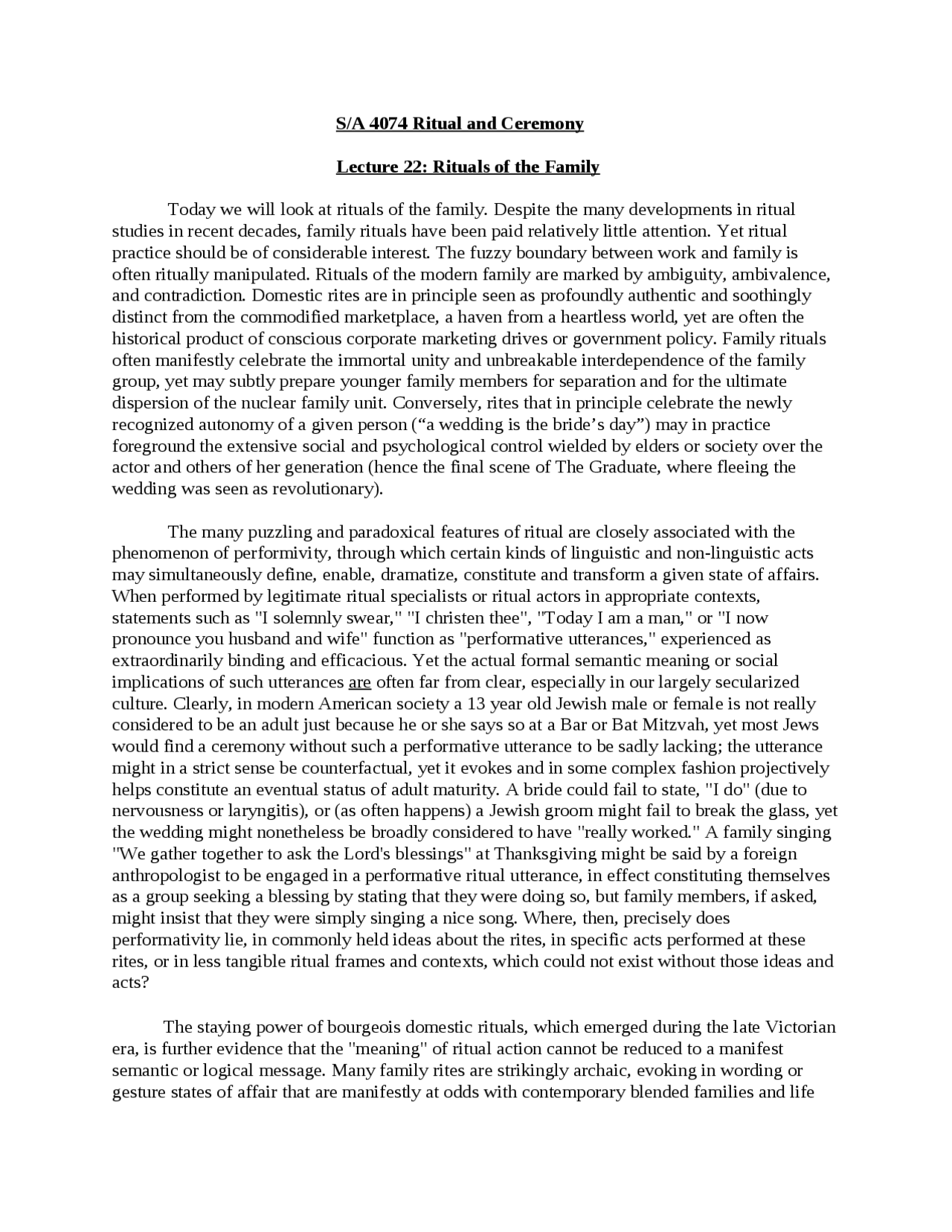 Ritual and Ceremony-LectureNotes 22-Sociology - Docsity