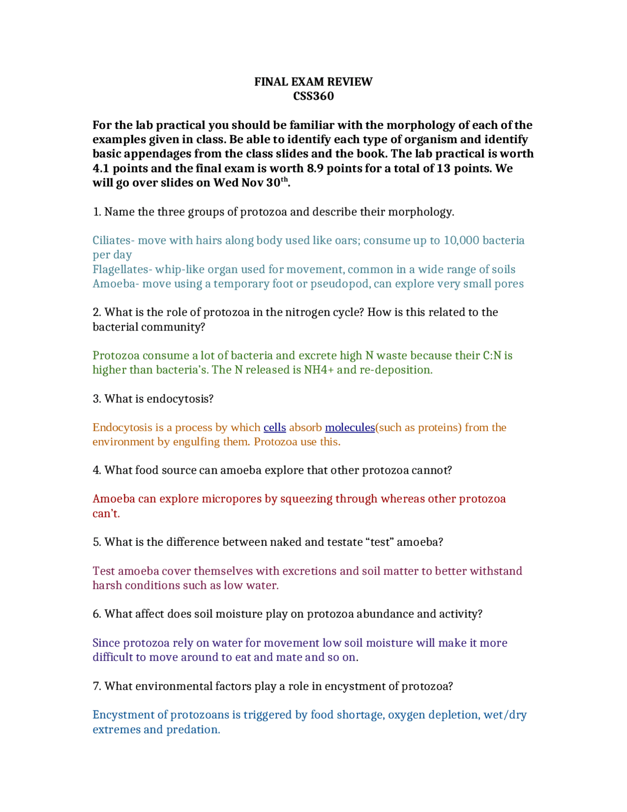 Final Exam Review - Soil Biology | CSS 360 - Docsity