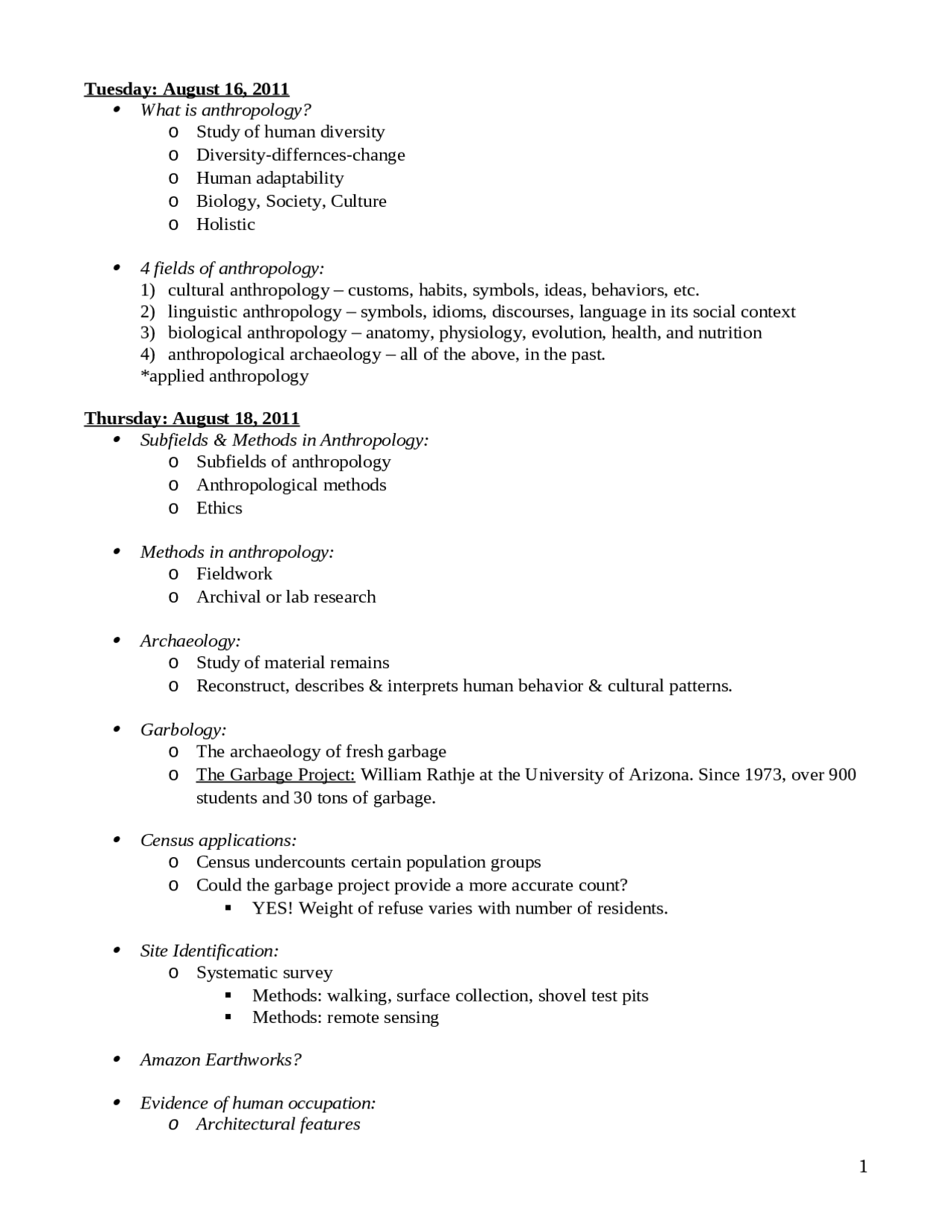 Accumulated Notes On Introduction To Anthropology Anth 1102 Docsity