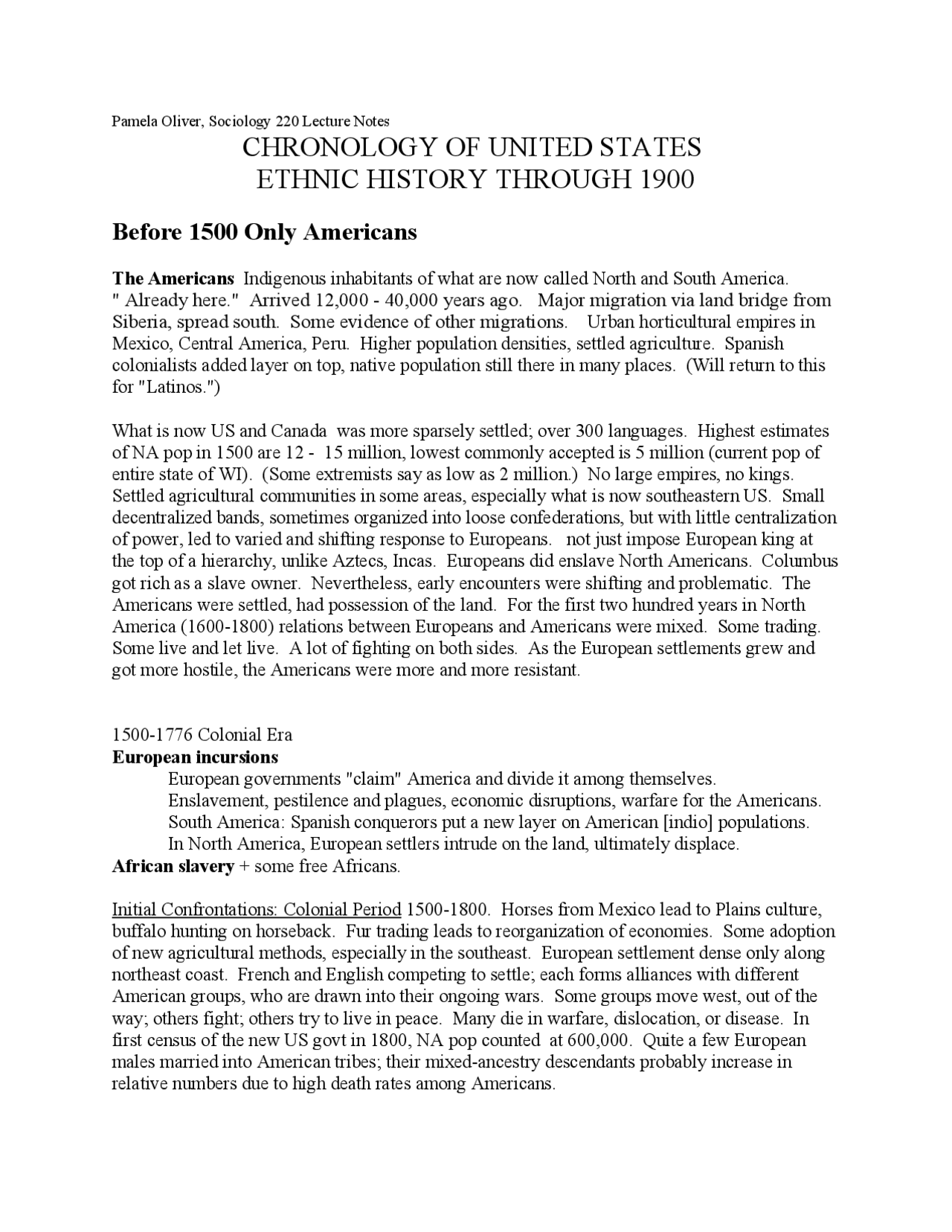 Historical Overview Thru1900 Ethnic Movements In The Us Lecture Notes