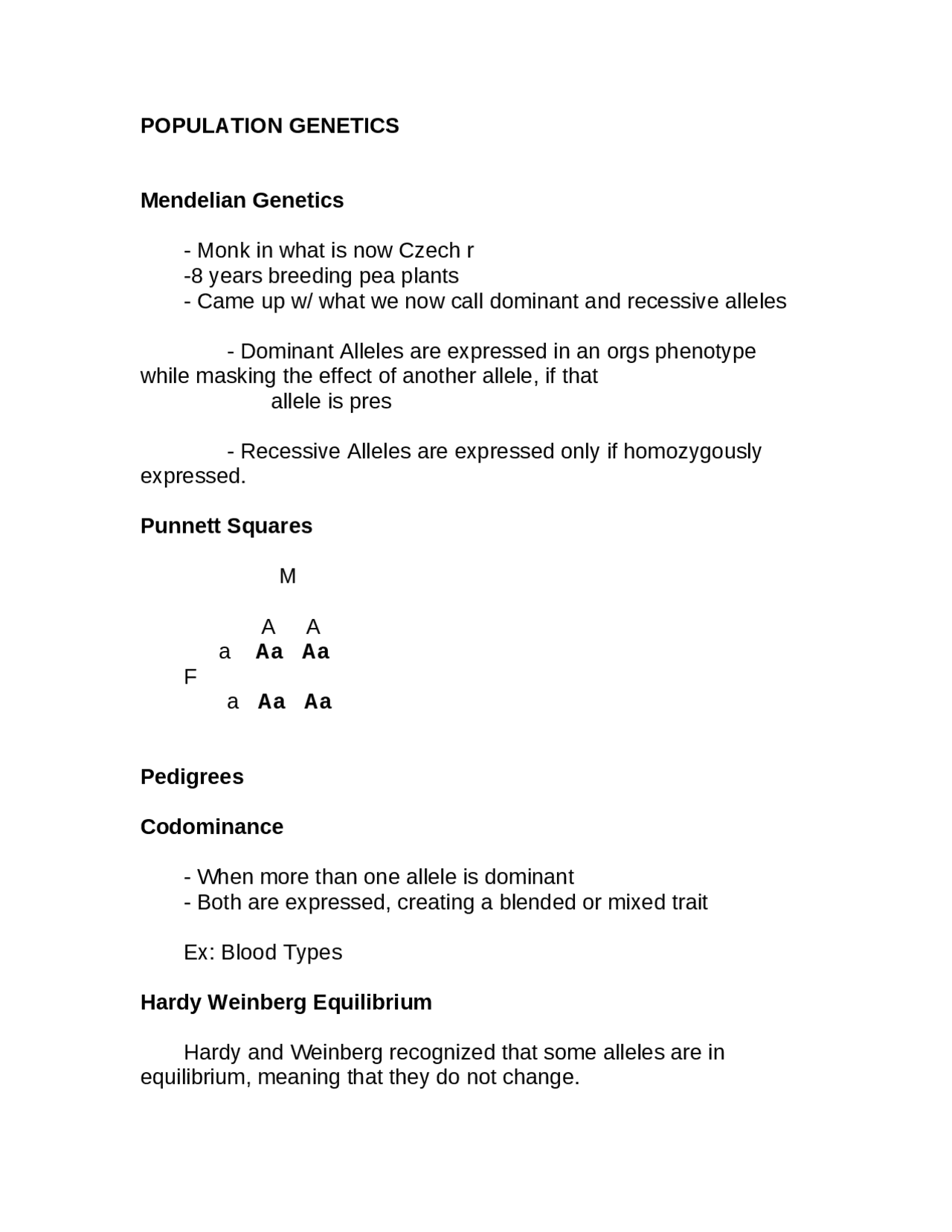 Population Genetics Notes Biocultural Evolution Anp 202 Docsity