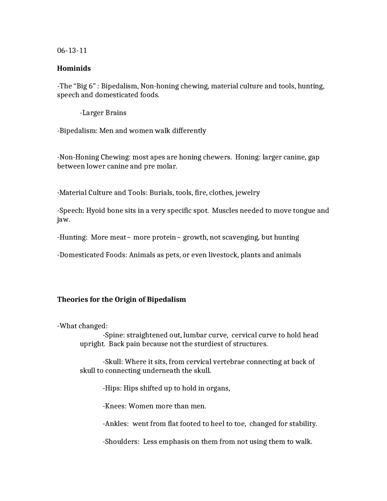 Biocultural Evolution Hominids Notes Anp 202 Docsity