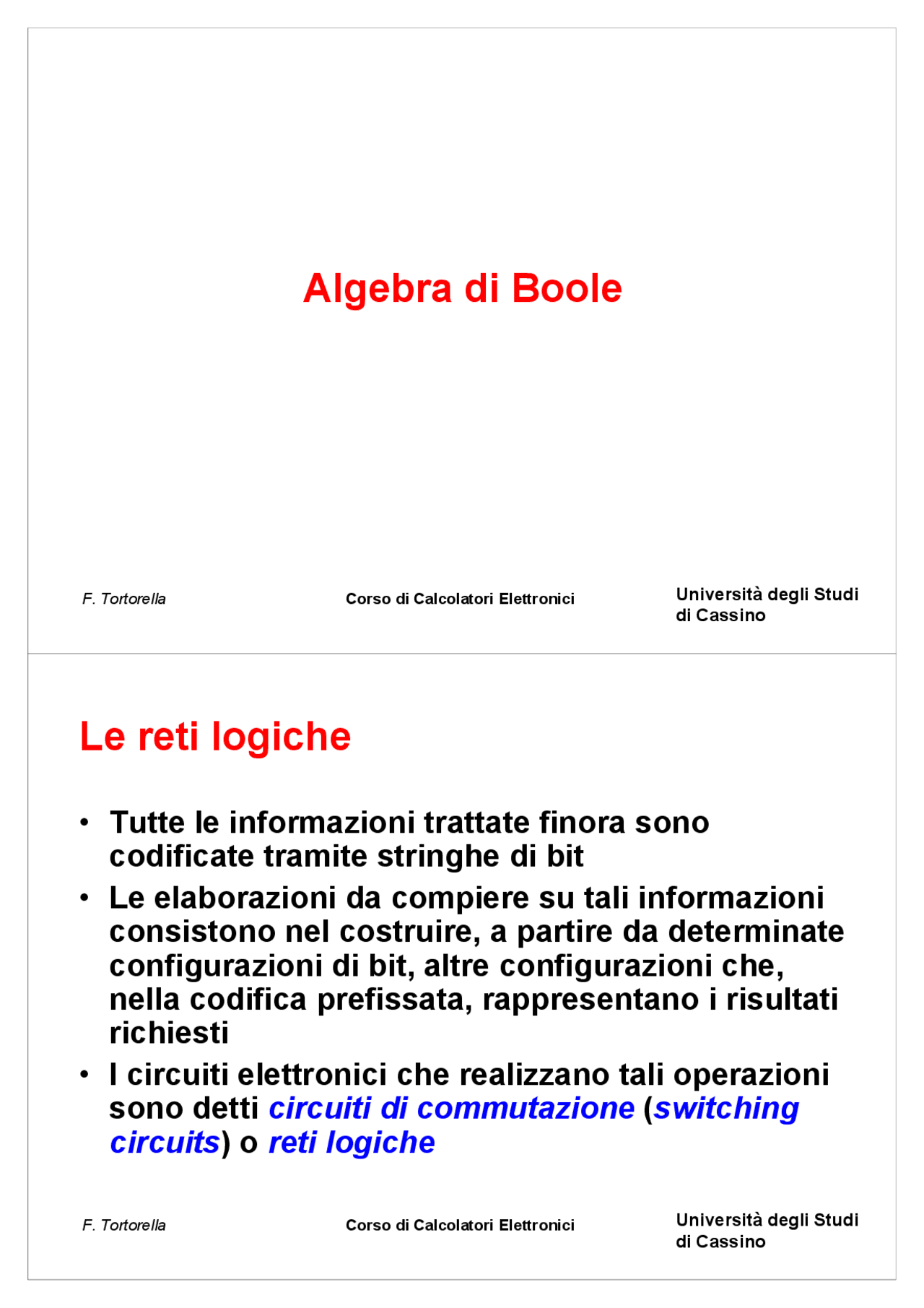 Algebra di Boole - Docsity