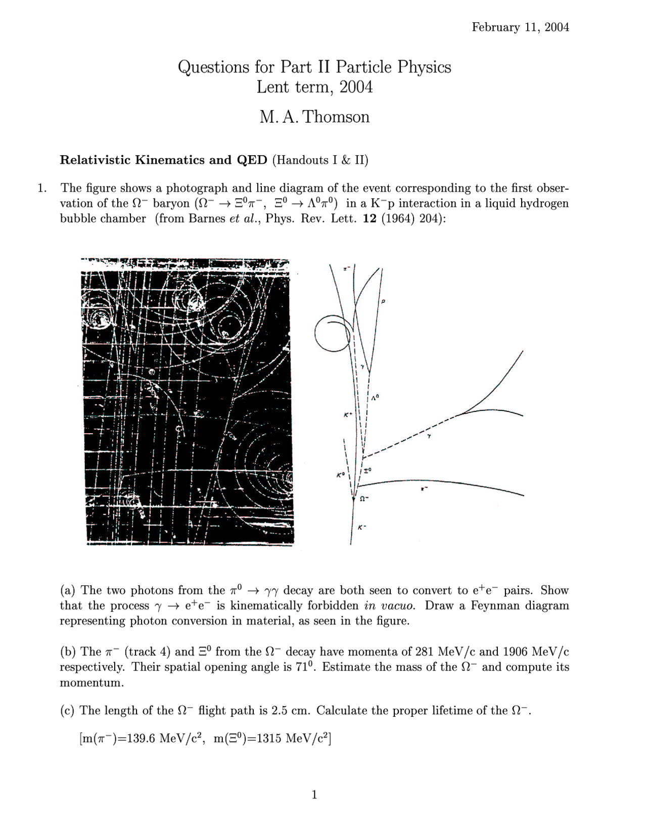 Part II Particle Physics-Hanout 9 2004-Physics - Docsity