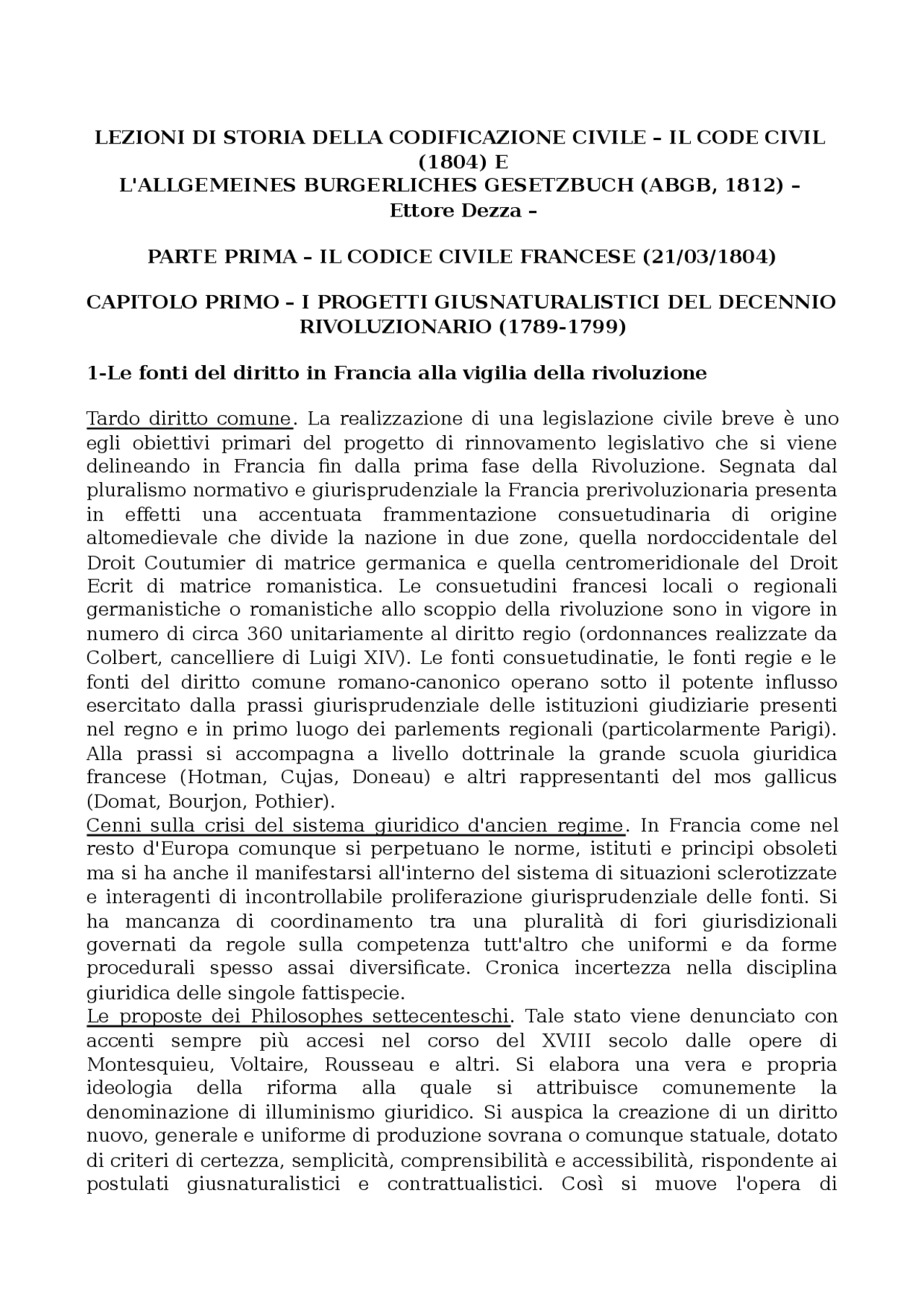 Lezioni Di Storia Della Codificazione Civile Docsity
