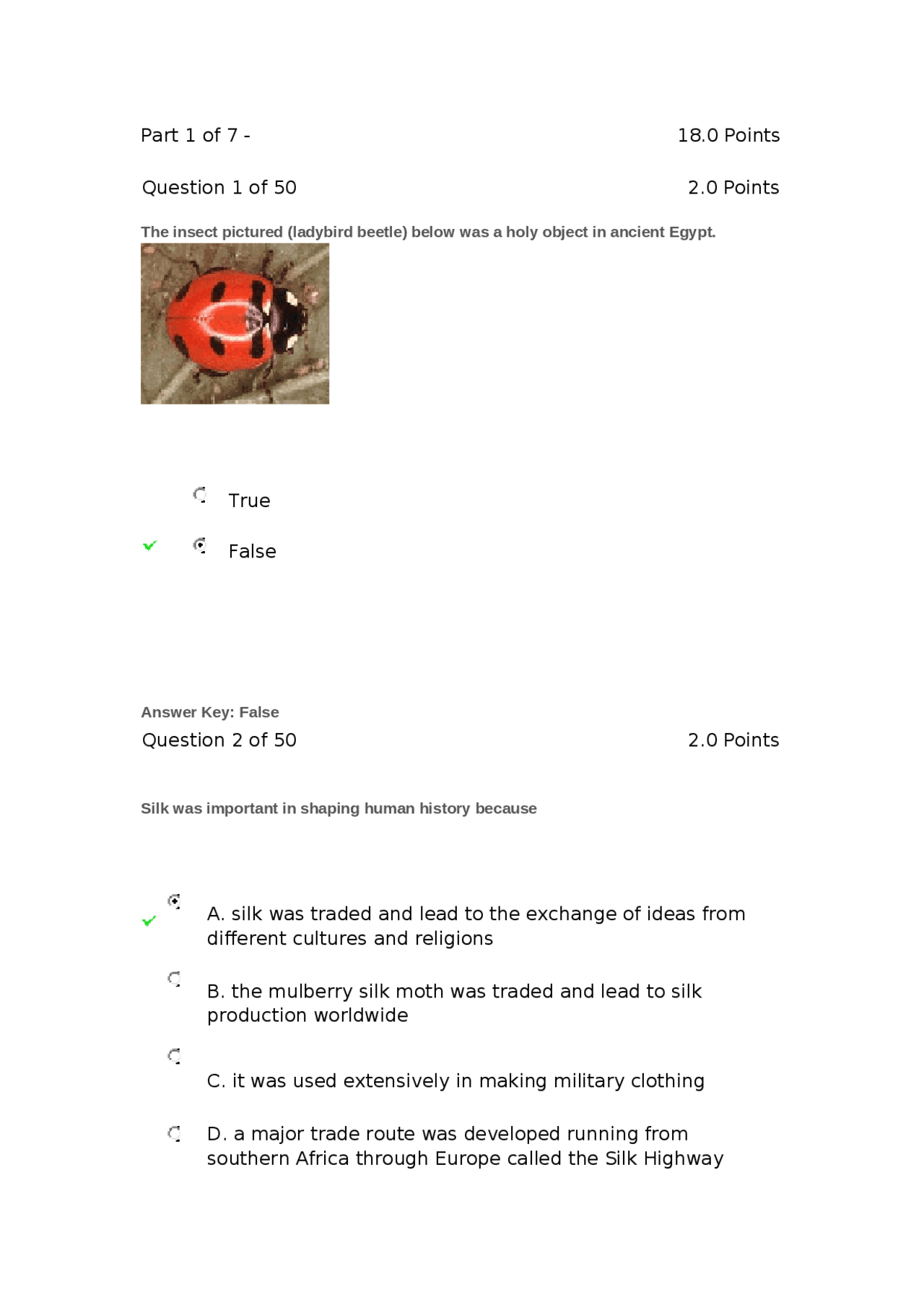 Insects And Human Society Exam Ii With Answers Ent 2004 Docsity