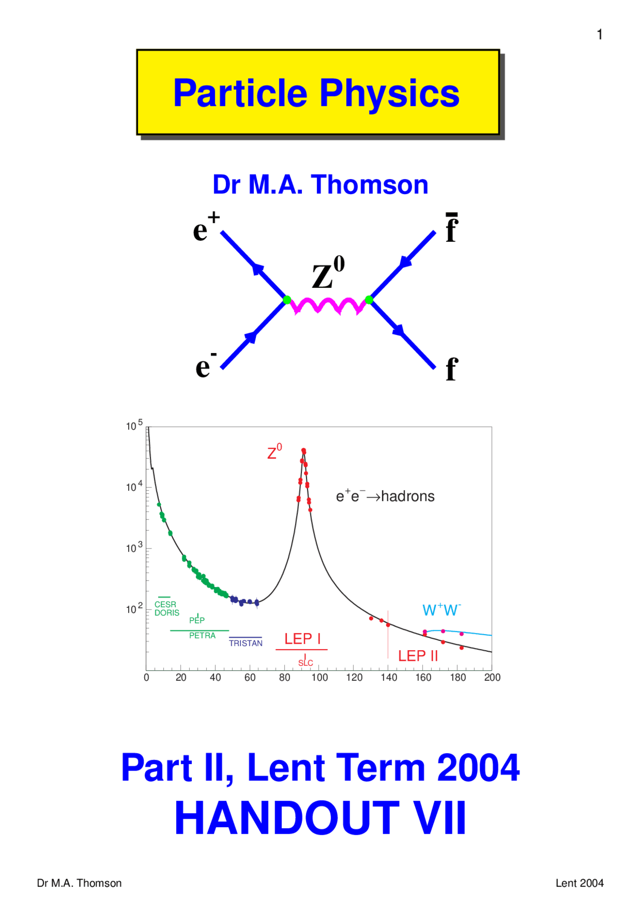 Particle Physics Part II-Handout 7 2004-Physics - Docsity