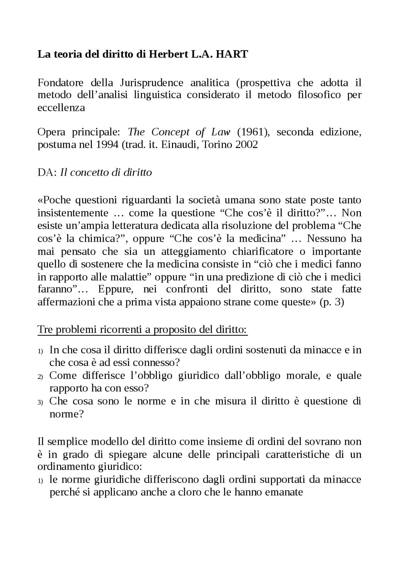 Hart E Il Concetto Di Diritto Docsity