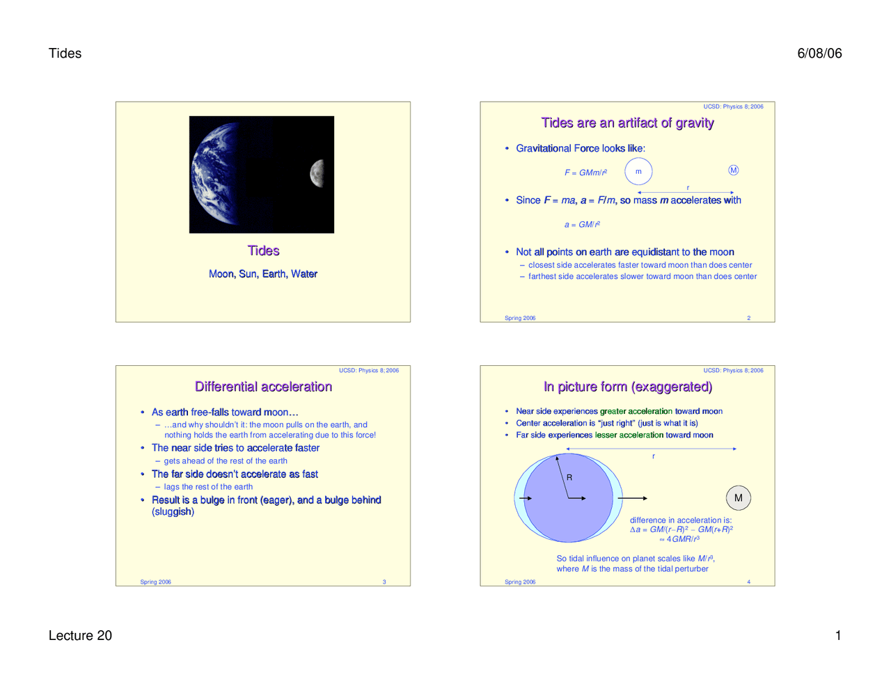 The Physics Of Everyday Life Lecture 20 Tides Spring 2006 Physics Docsity