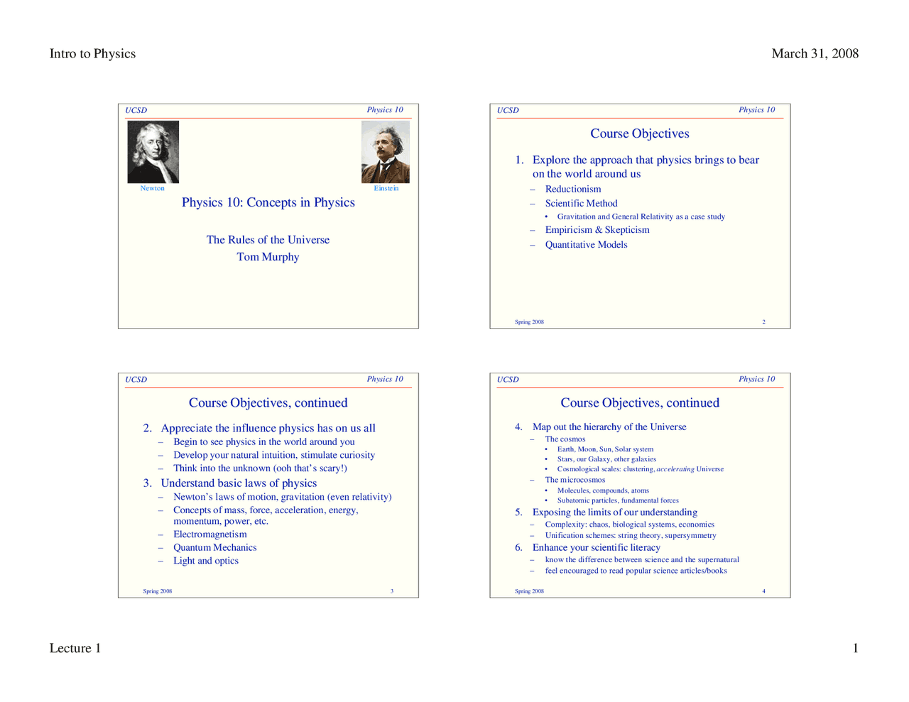 Concepts In Physics Lecture 01 Introduction Spring 2008 Physics
