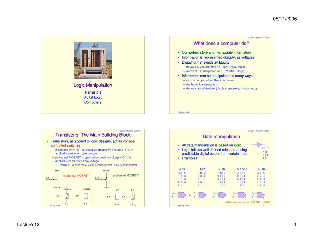 The Physics Of Everyday Life Lecture 12 Logic Spring 2006 Physics Docsity
