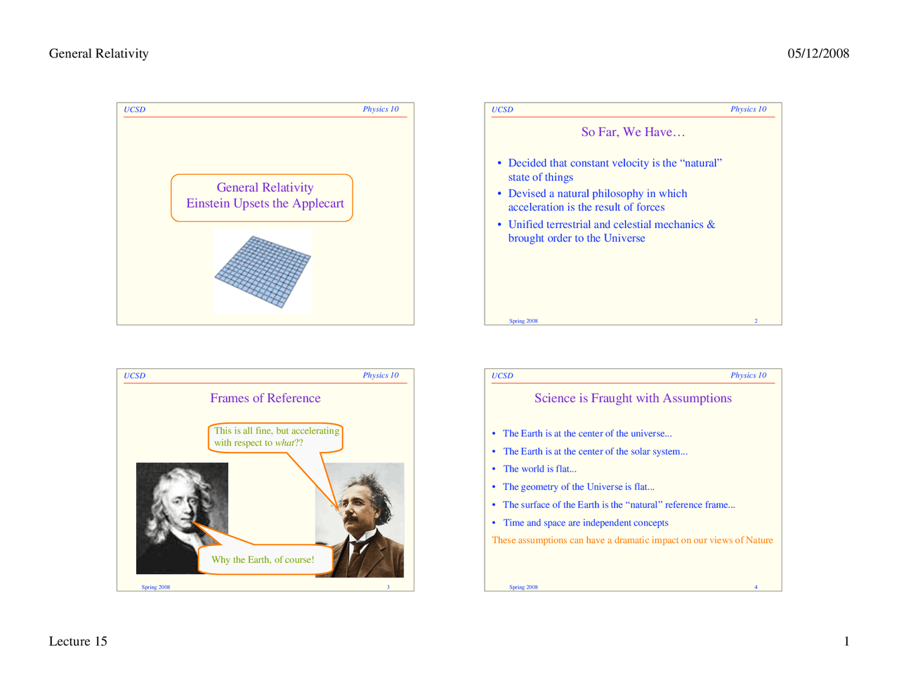 Concepts In Physics Lecture 15 General Relativity Spring 2008 Physics