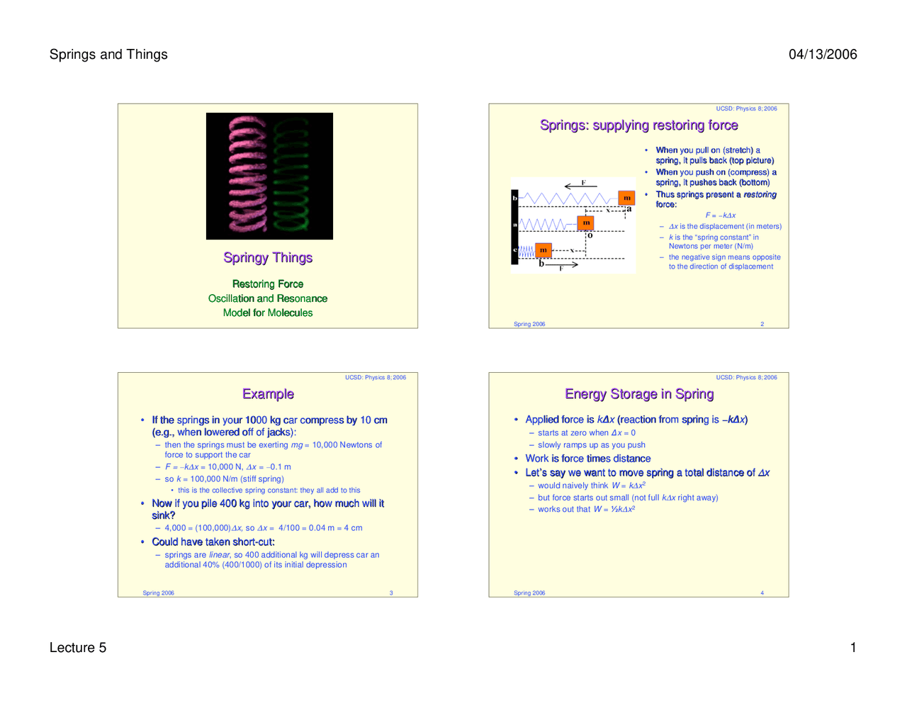 The Physics of Everyday Life-Lecture 05 Springs spring 2006-Physics ...