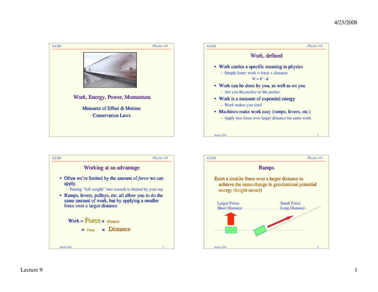 Concepts In Physics Lecture 09 Energy Spring 2008 Physics Docsity