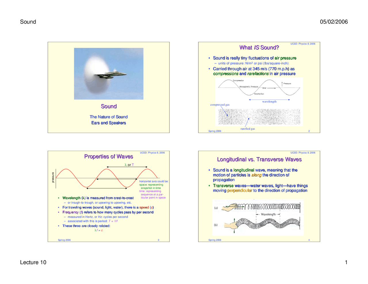The Physics Of Everyday Life Lecture 10 Sound Spring 2006 Physics Docsity