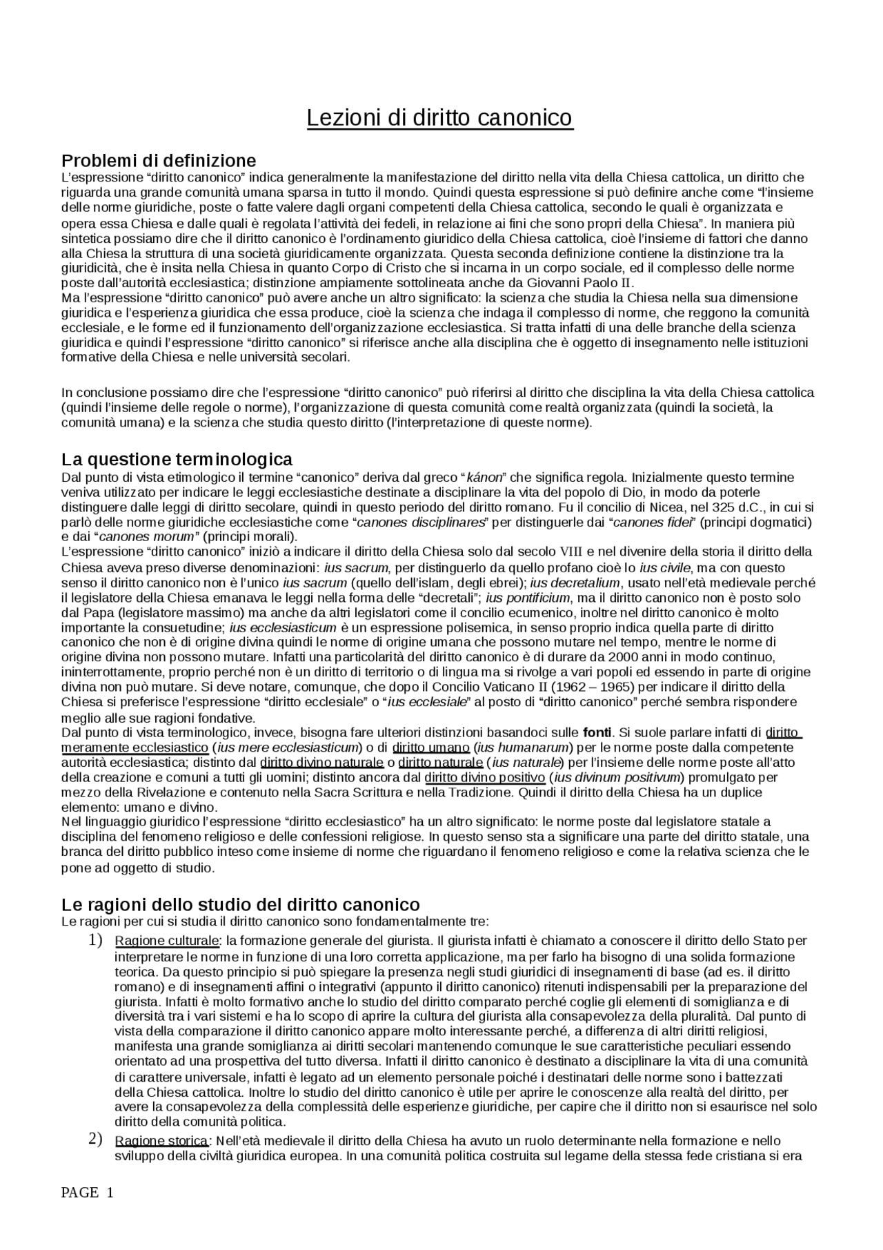 Diritto Canonico Riassunto Docsity
