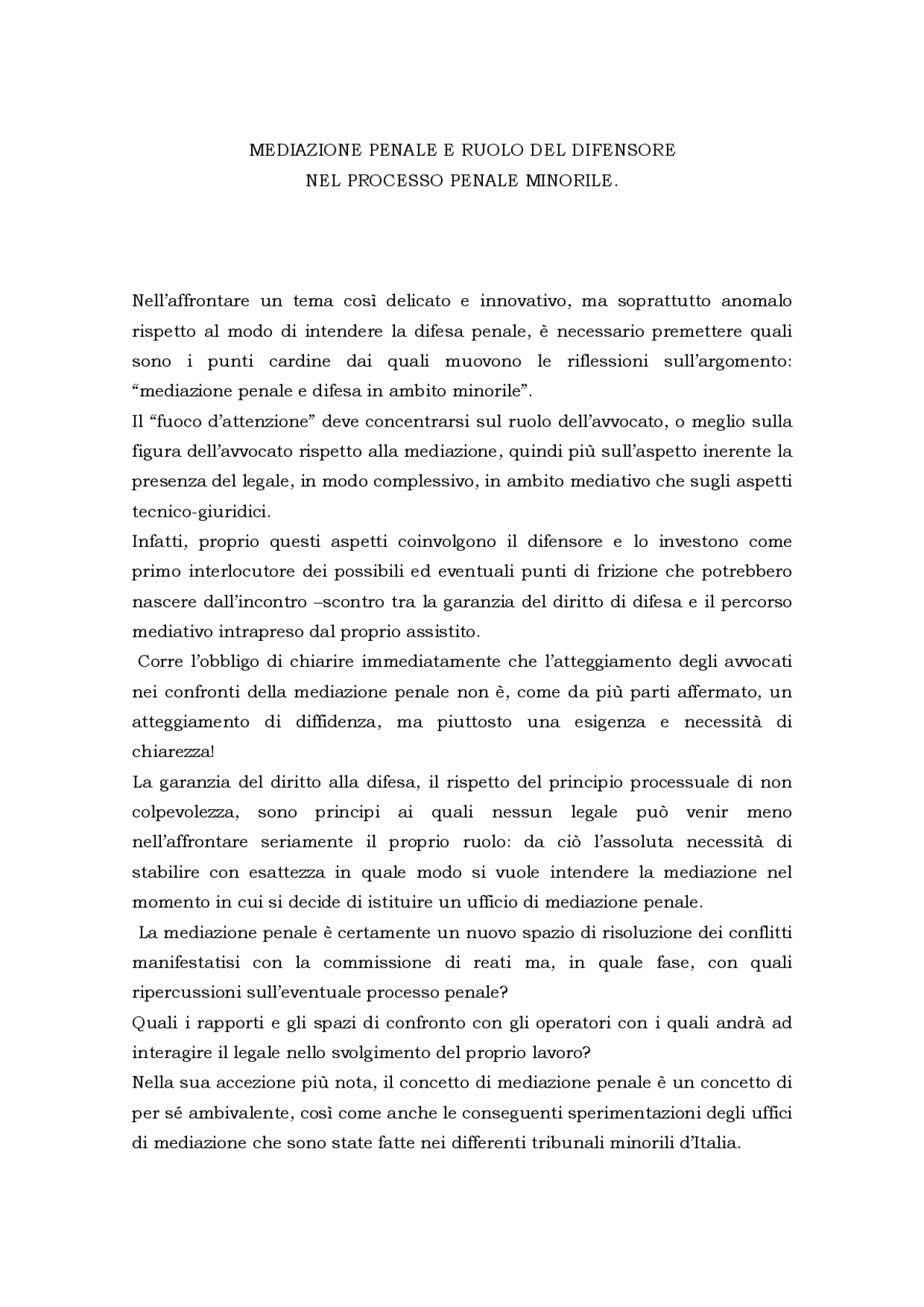 Il Ruolo Del Difensore Nel Processo Penale Minorile Docsity