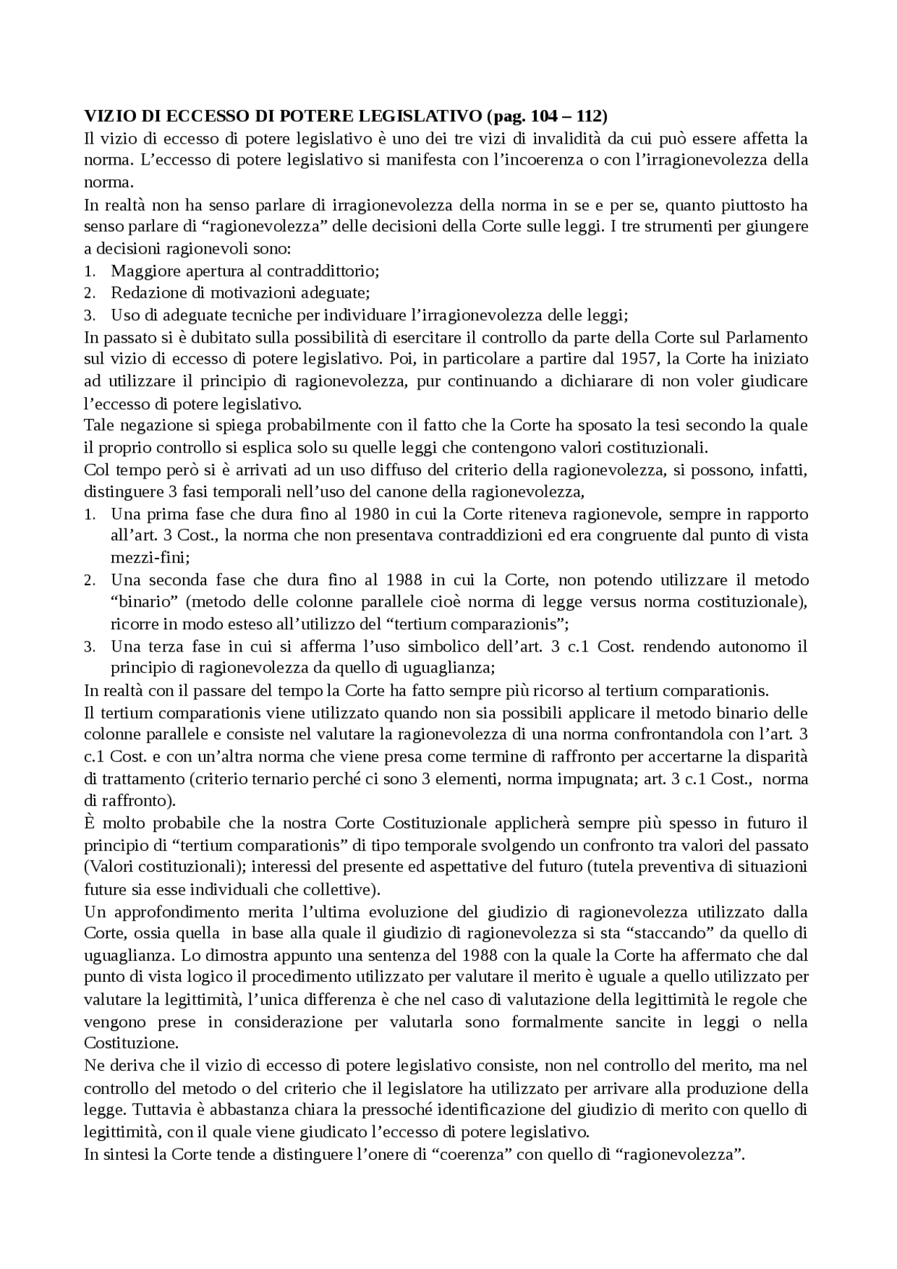 Vizio di eccesso di potere legislativo | Appunti di Diritto Costituzionale | Docsity