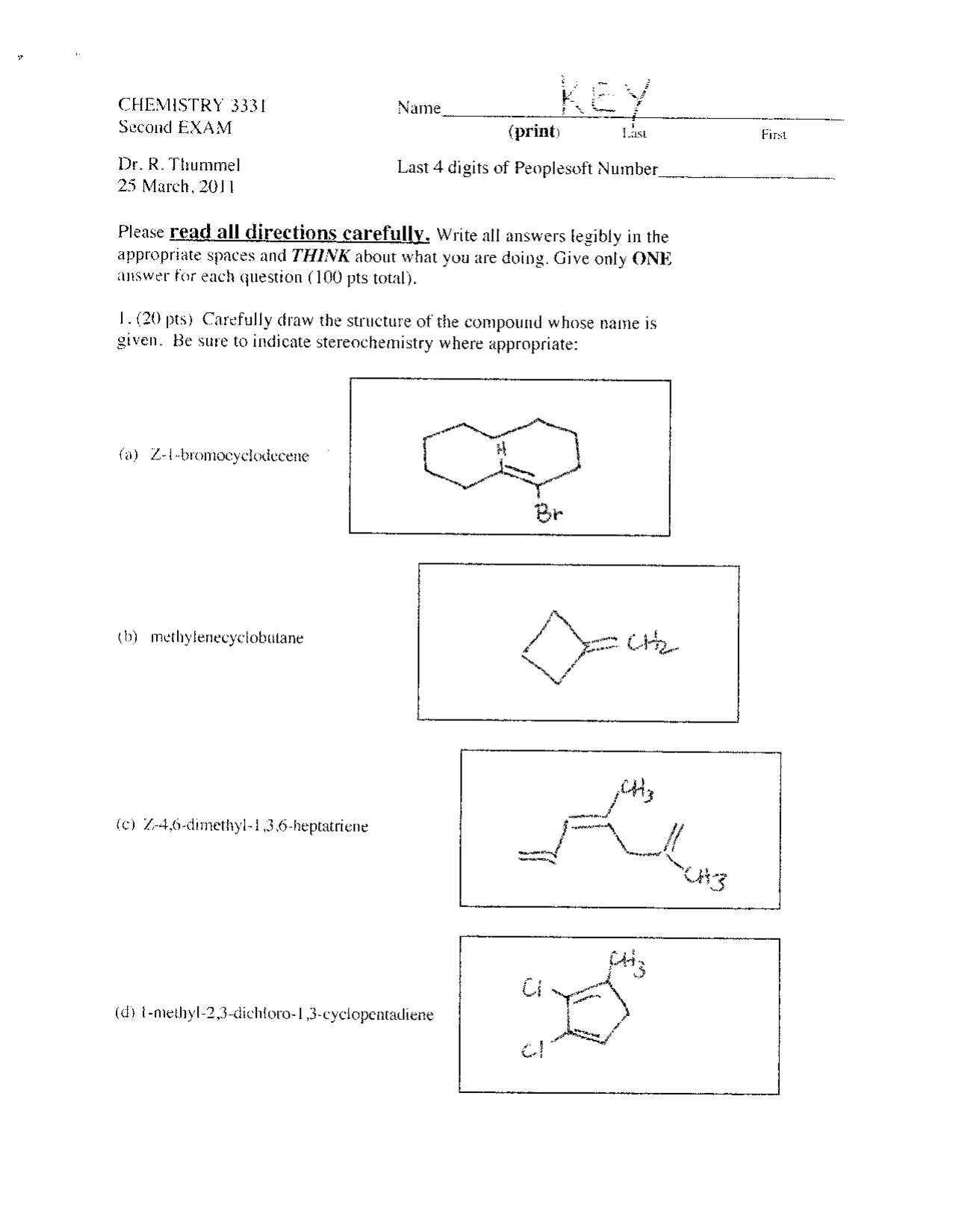 Fundamental of Organic Chemistry I - Test II Answers | CHEM 3331 - Docsity