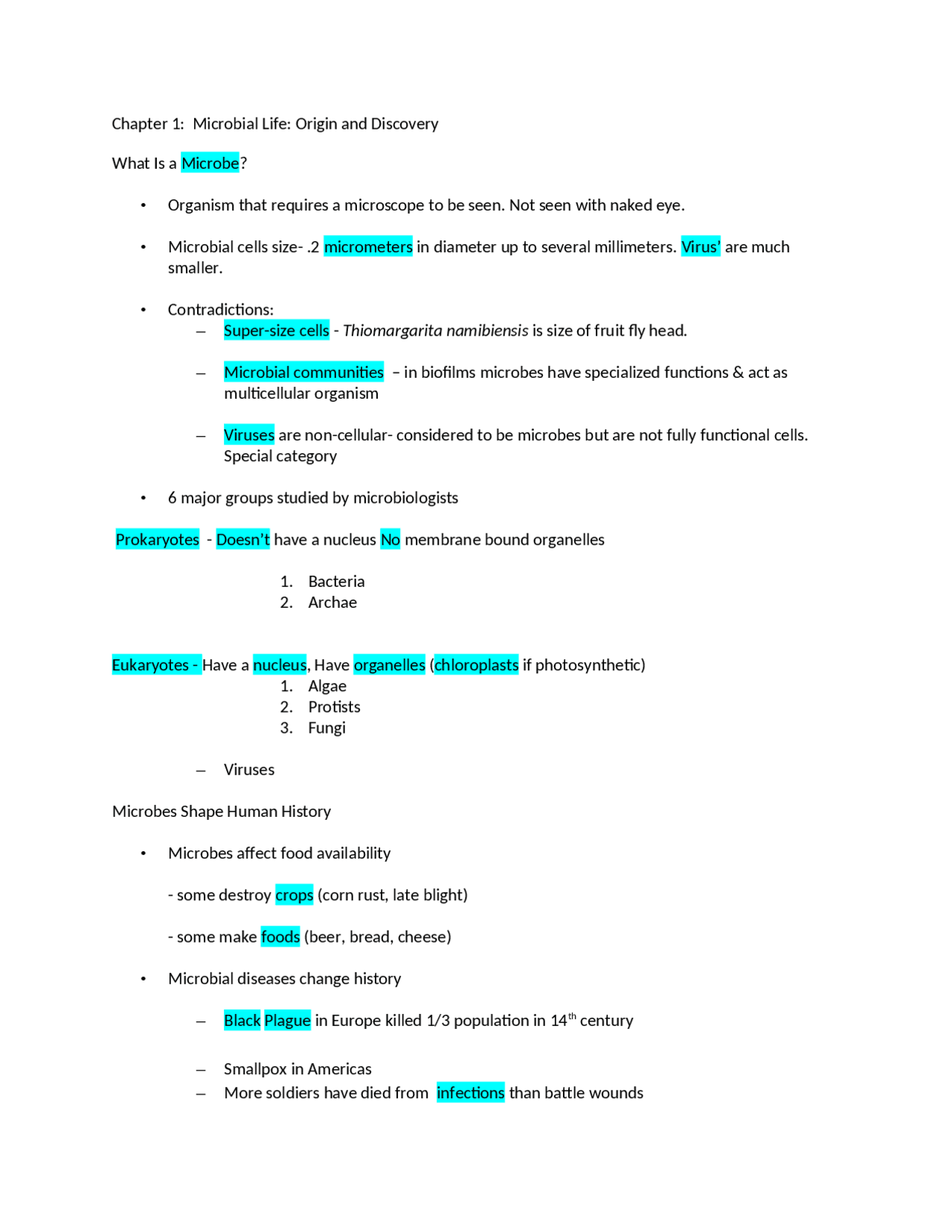 Microbial Life Origin And Discovery Lecture Notes Biol 1201 Docsity