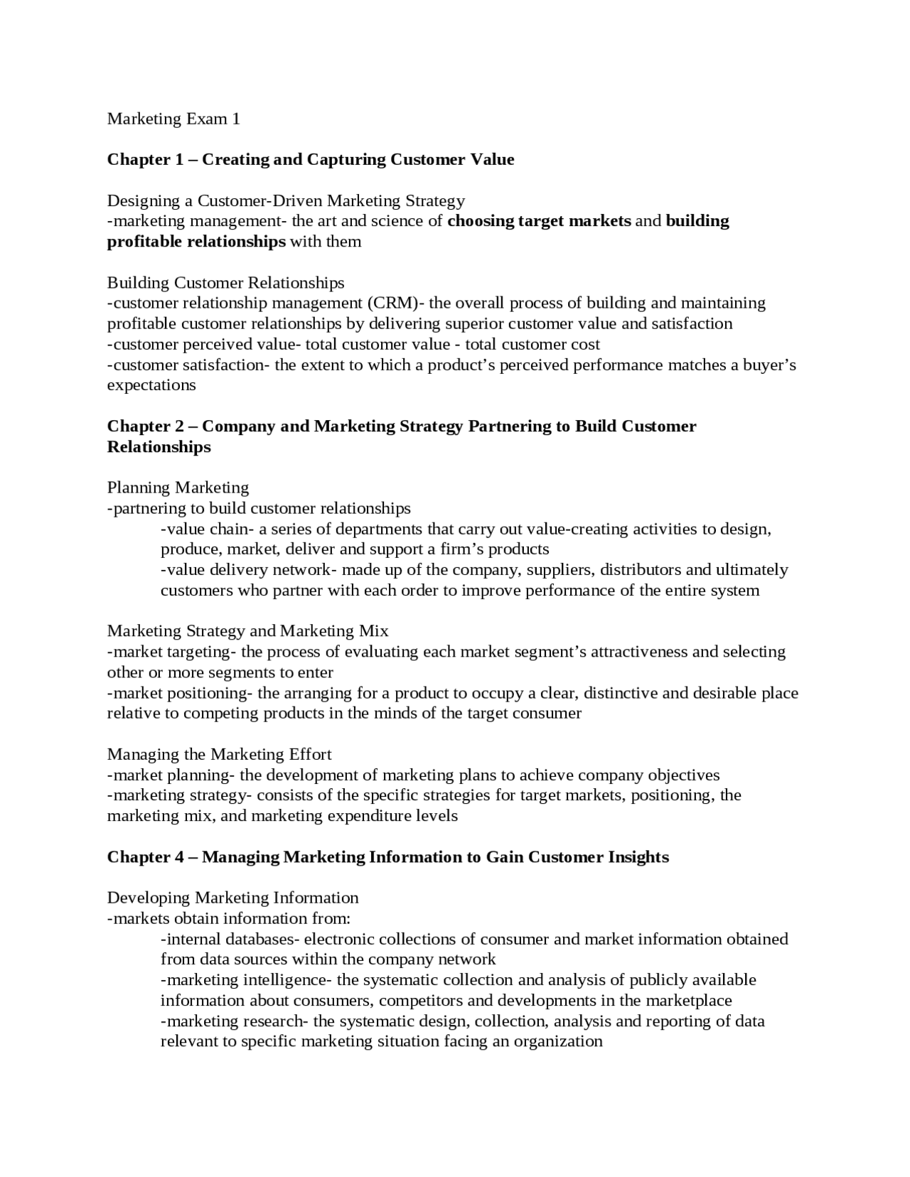 Creating And Capturing Customer Value Mktg 3101 Docsity