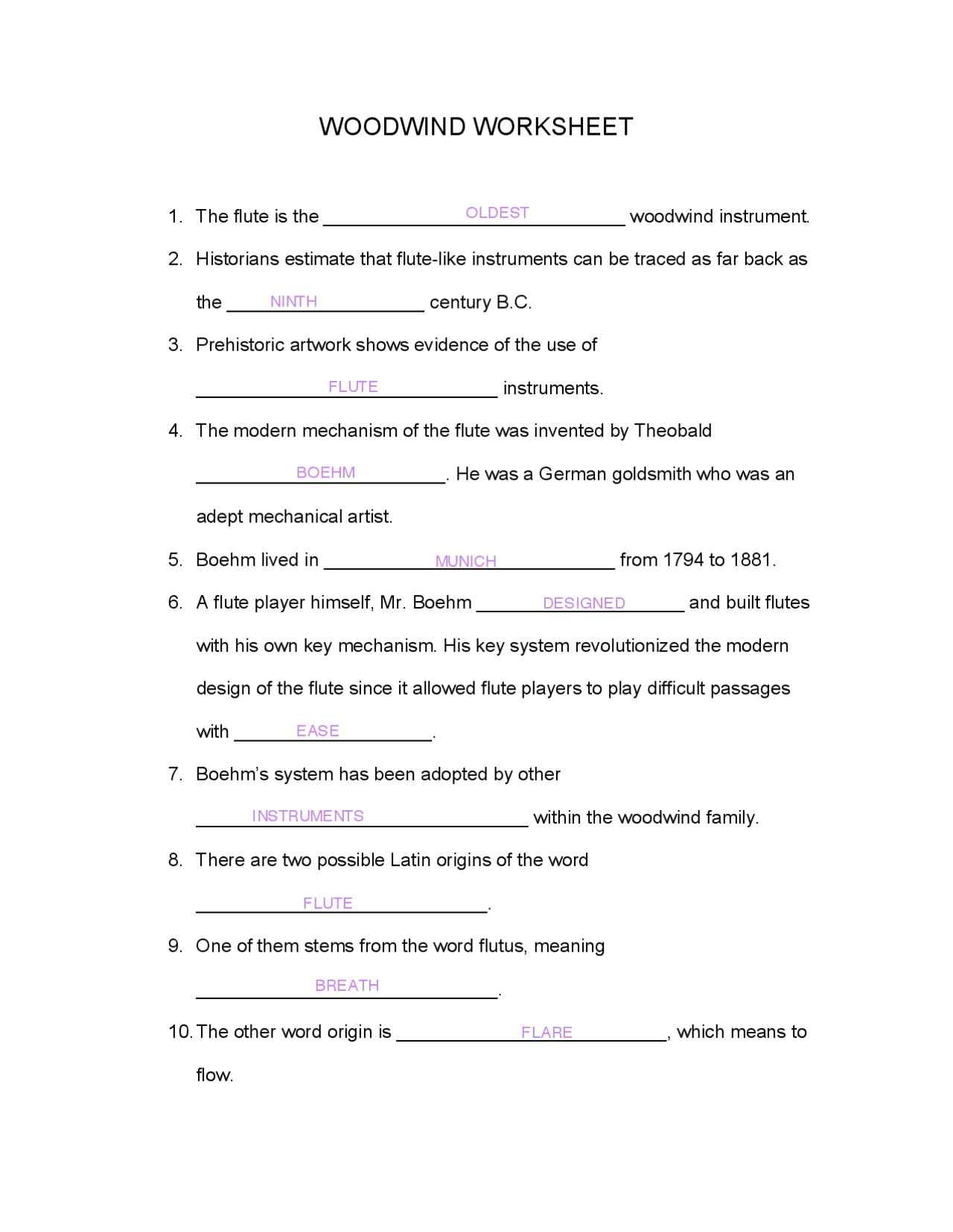 Mod 2 - Woodwinds Worksheet - Music Appreciation | MUH 1011 - Docsity