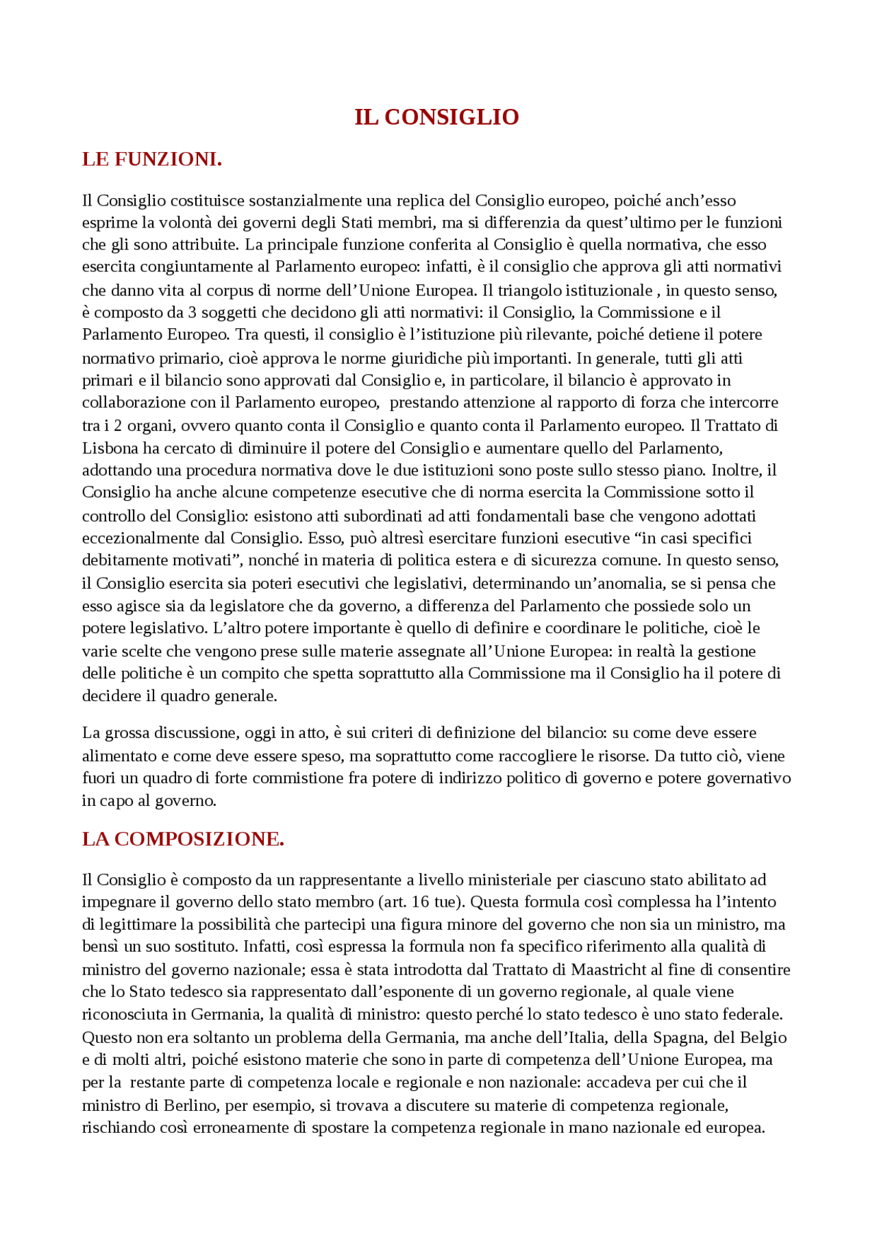 Riassunto - Diritto Comunitario - Il Consiglio dell'UE - Docsity