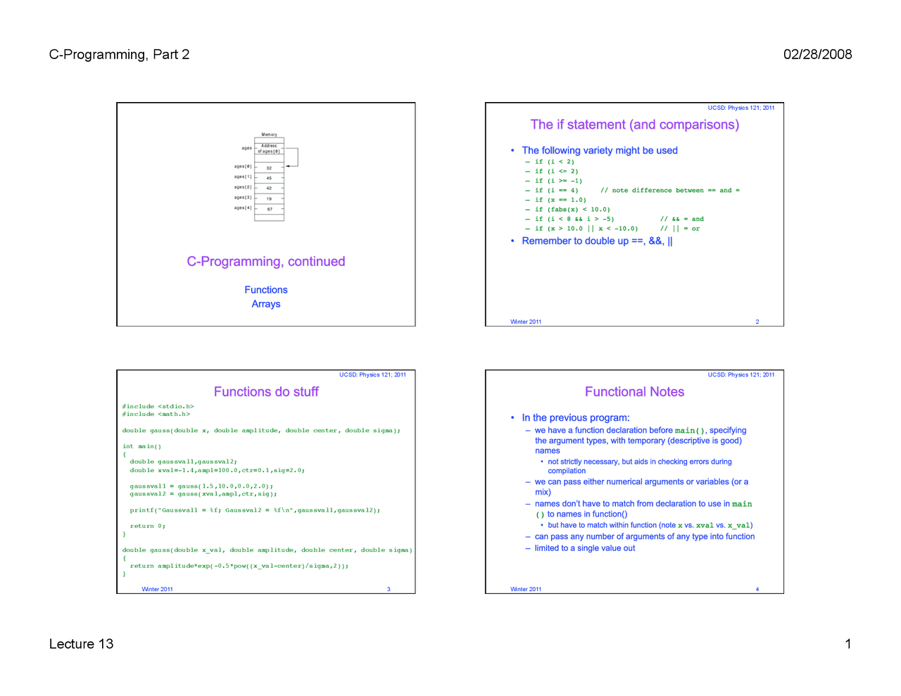 Experimental Techniques Lecture 13 C Programming Winter 2011 Physics